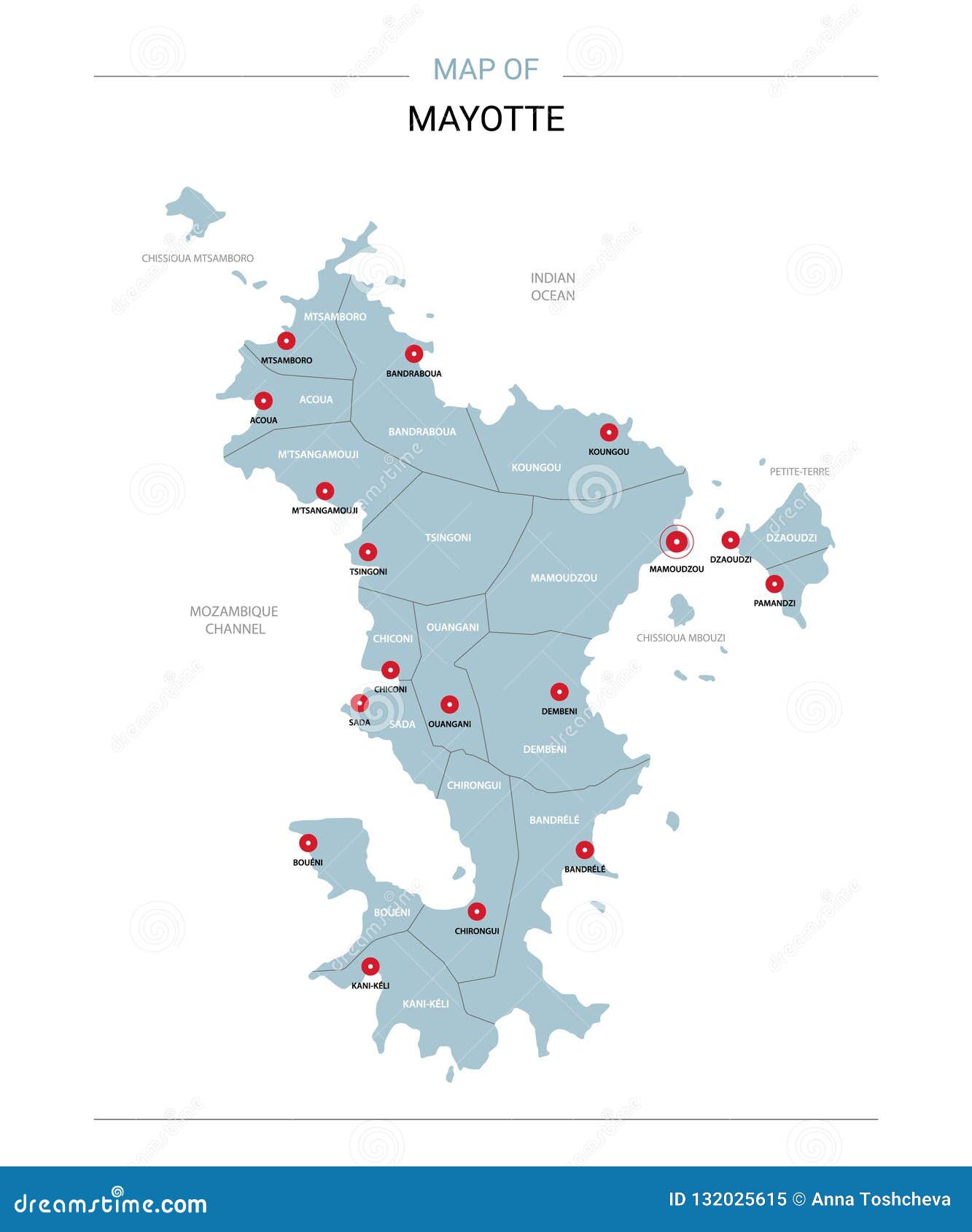 Mayotte Map Vector with Red Pin Stock Vector - Illustration of ...
