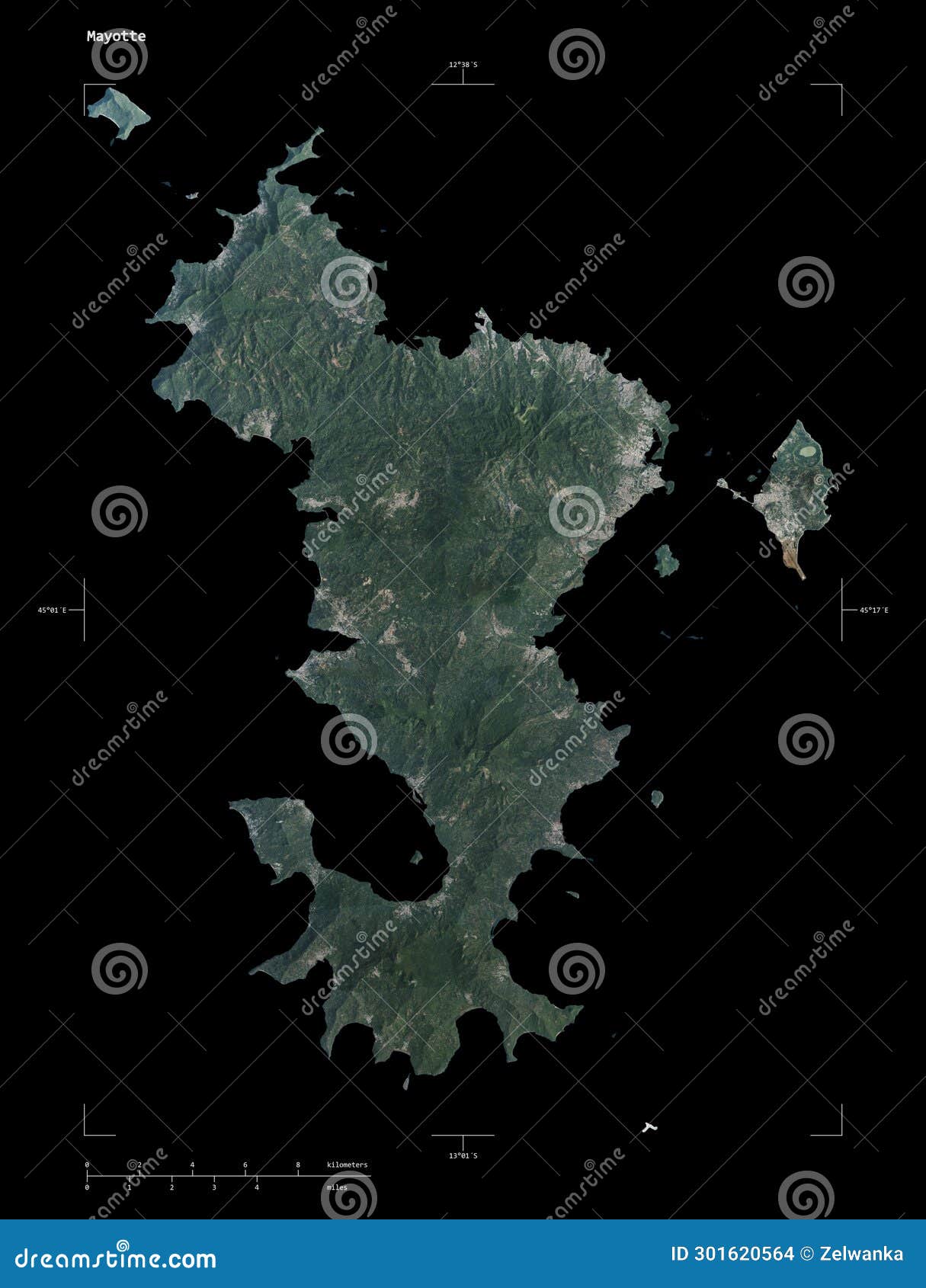 Mayotte Shape on Black. High-res Satellite Stock Illustration ...