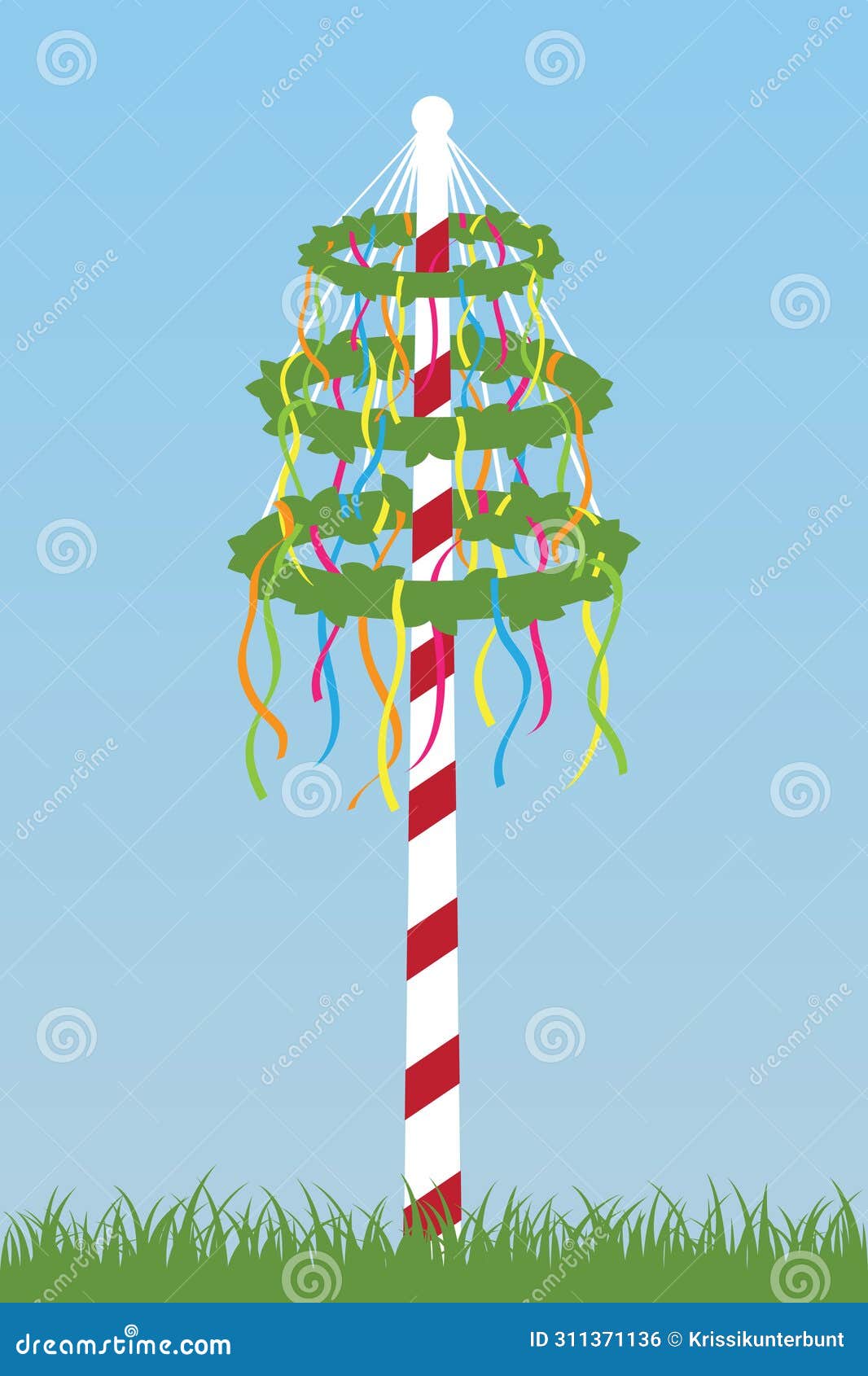 Maypole with Colorful Ribbons on Blue Sky Background Stock Vector ...