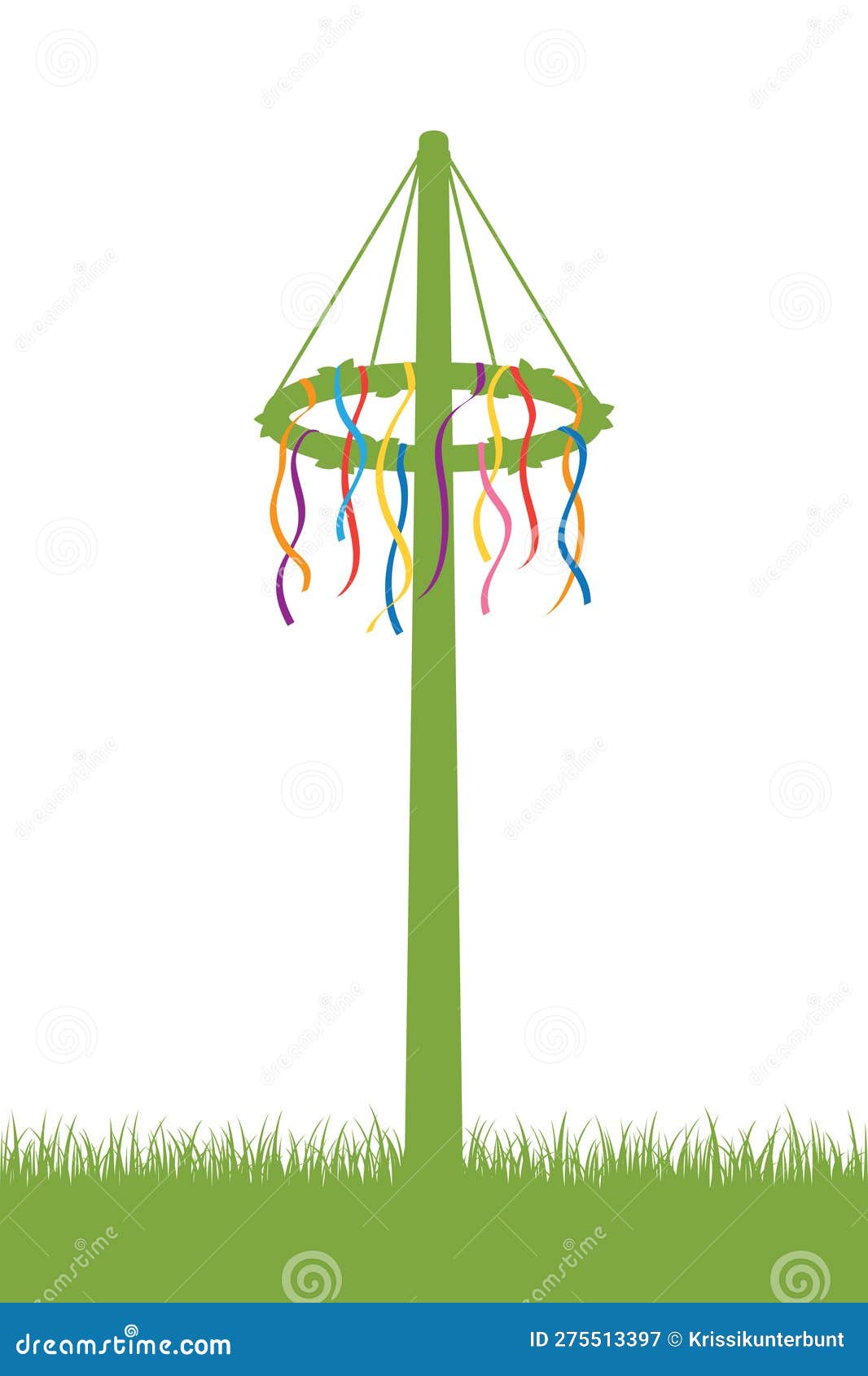 Maypole with Colorful Ribbons on Green Meadow Stock Vector ...