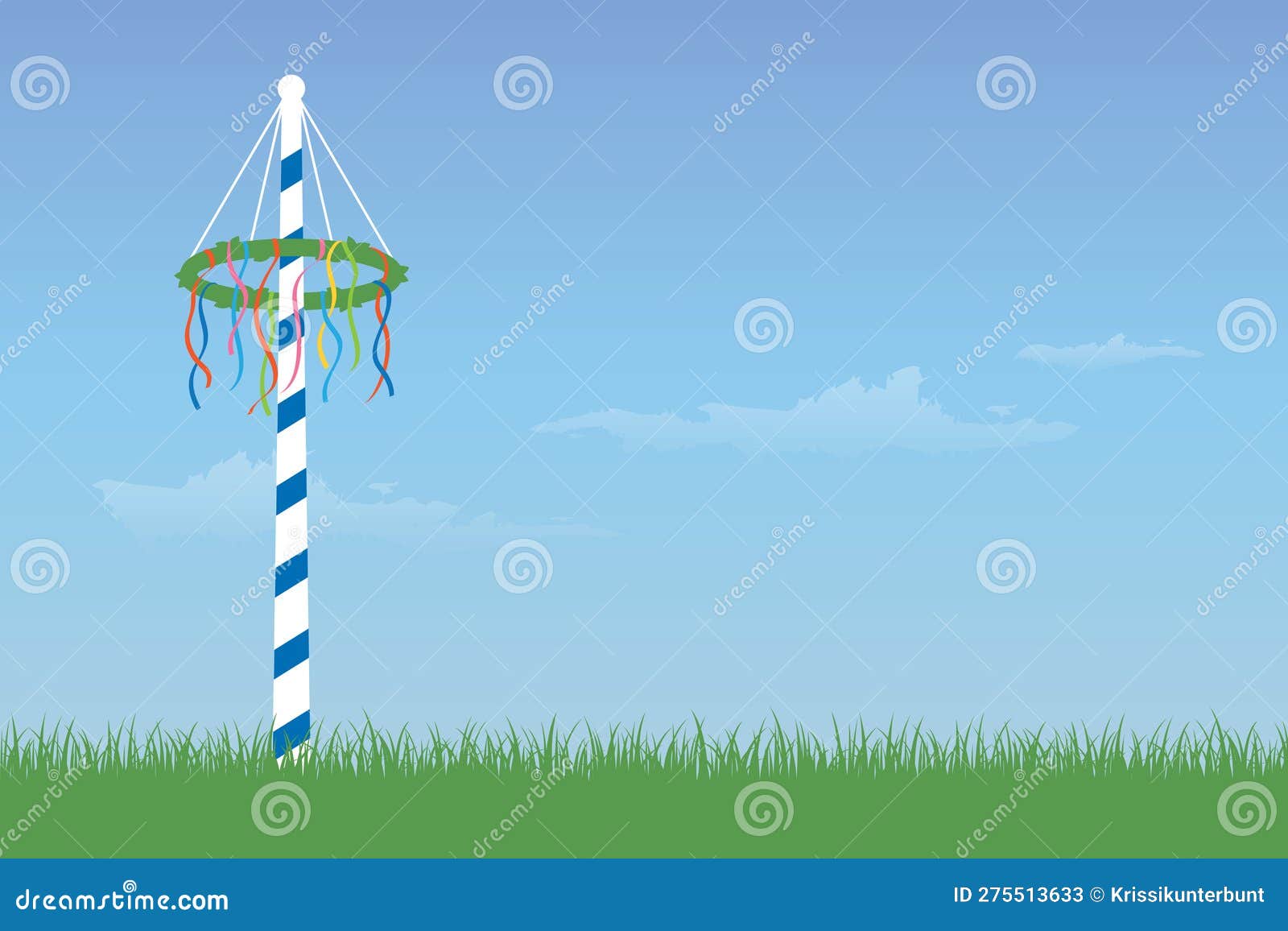 Maypole with Colorful Ribbons on Green Meadow Stock Vector ...