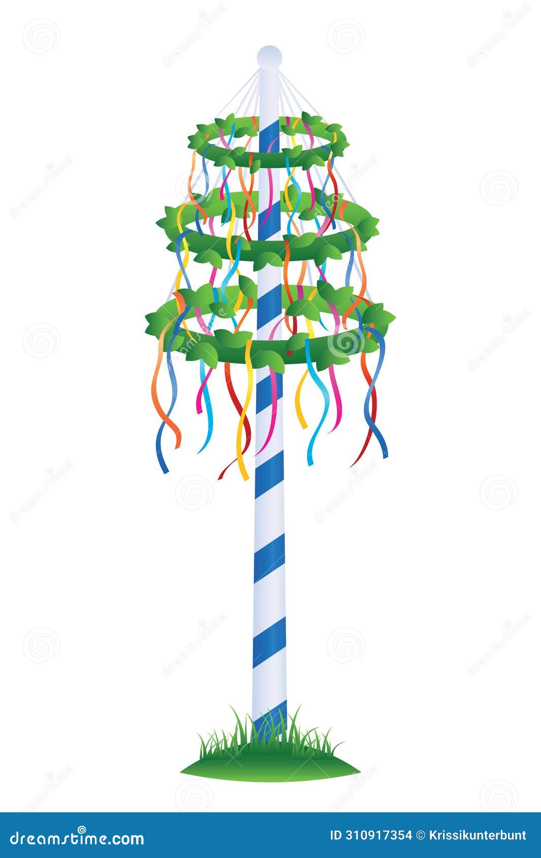 Maypole with Colorful Ribbons Isolated Stock Photo - Illustration of ...