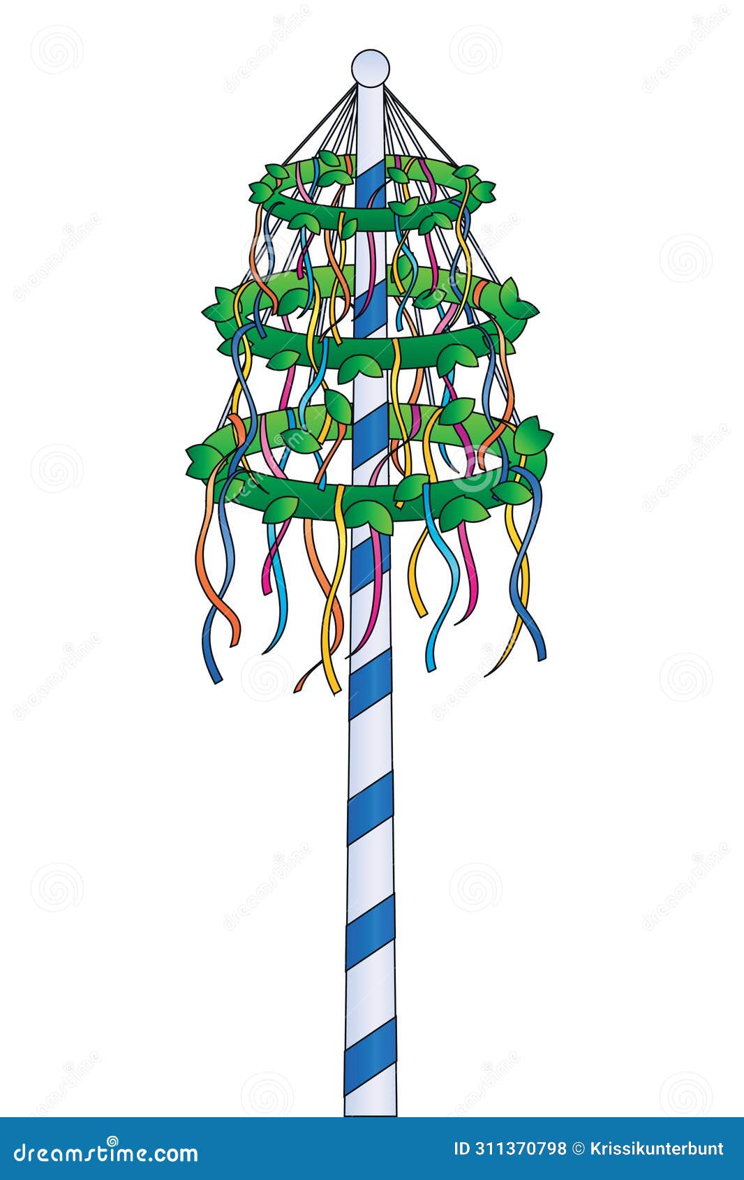 Maypole with Colorful Ribbons Isolated Stock Vector - Illustration of ...