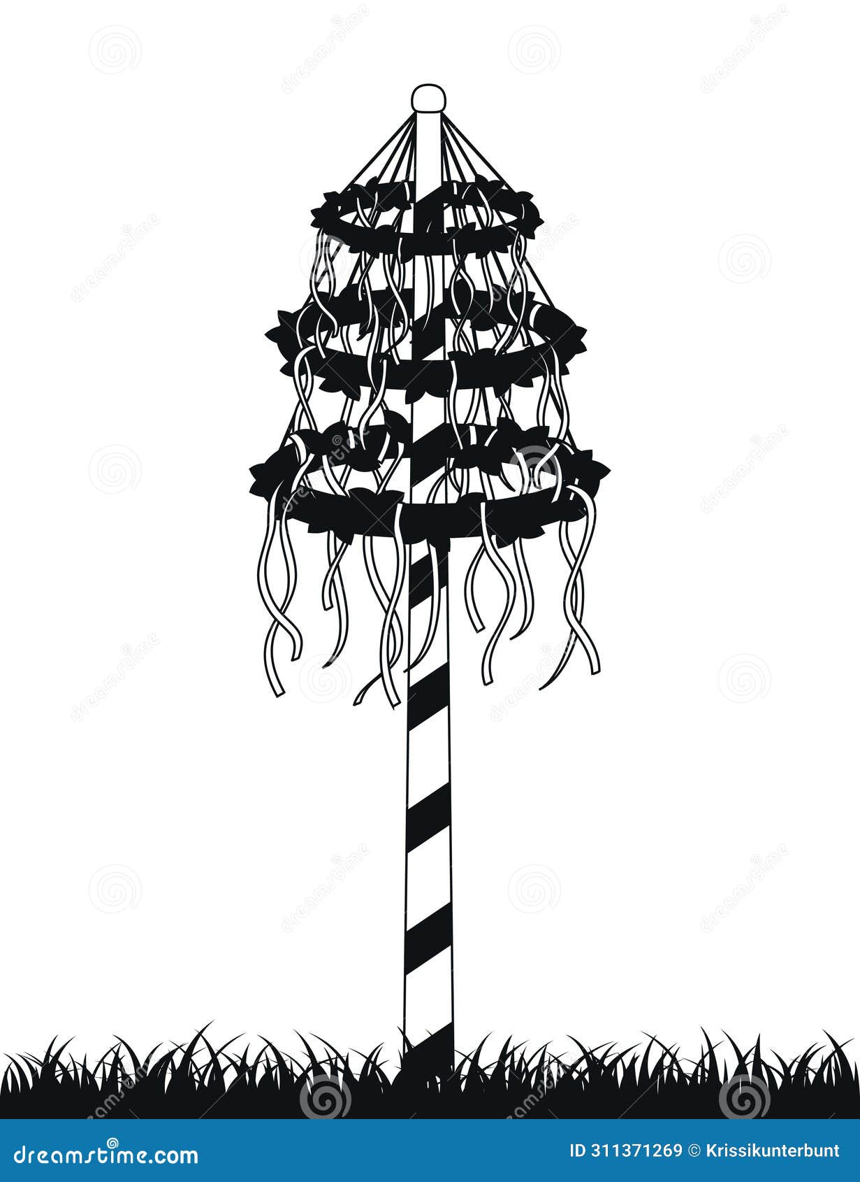 Maypole with Ribbons on Meadow Outline Isolated Stock Image ...