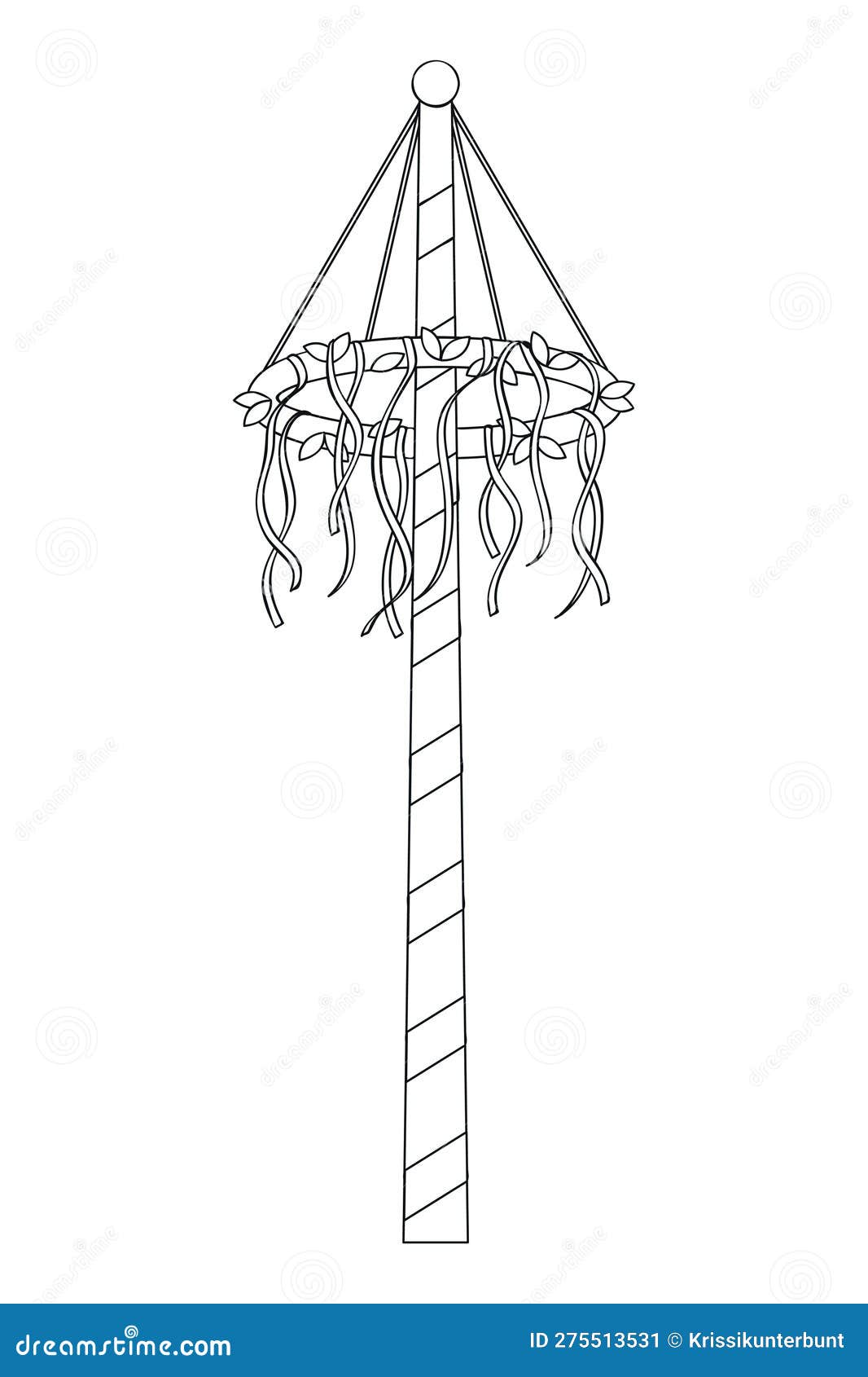 Maypole with Ribbons Outline Isolated on White Stock Vector ...
