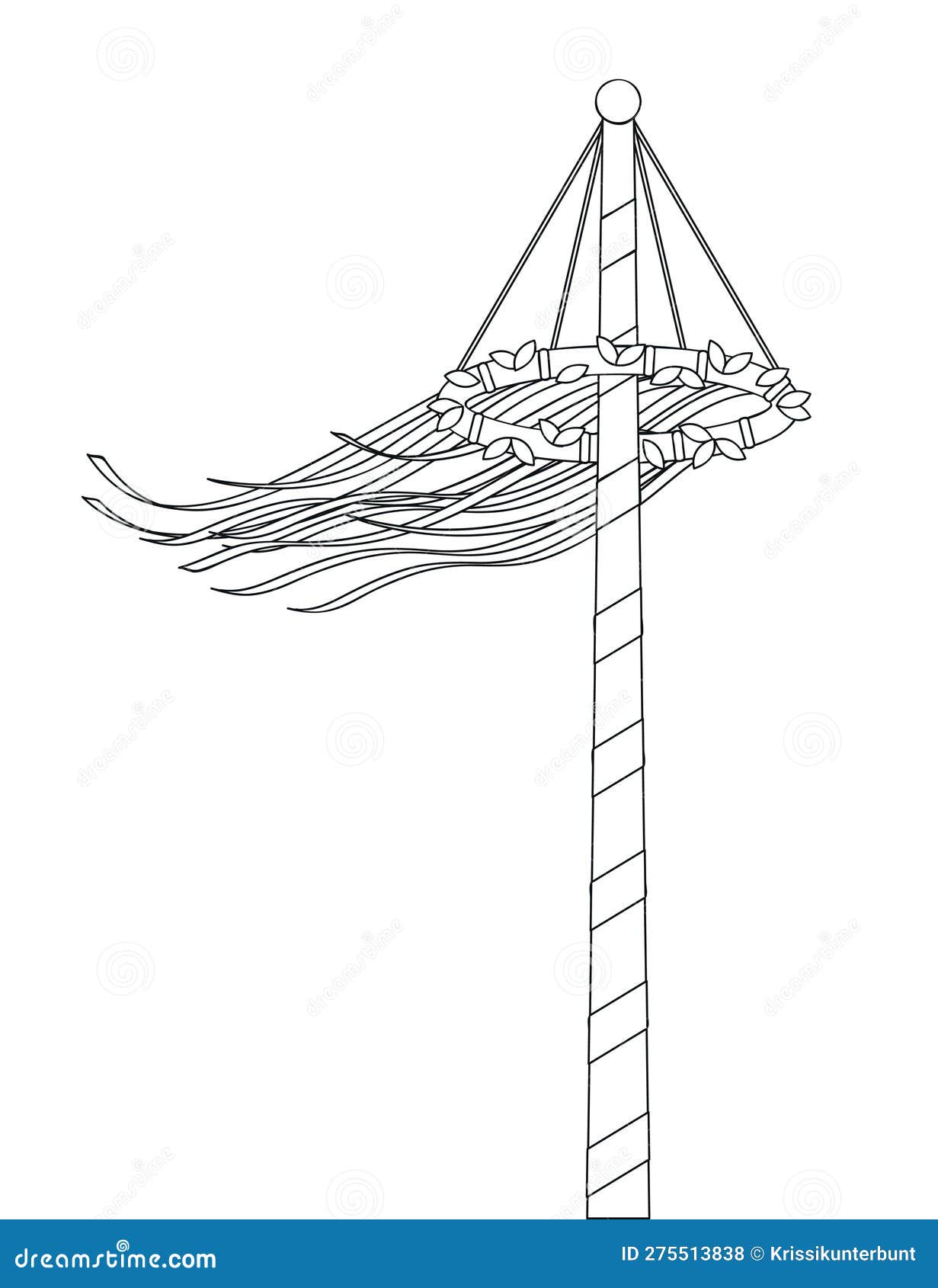 Maypole with Ribbons Outline Isolated on White Stock Vector ...