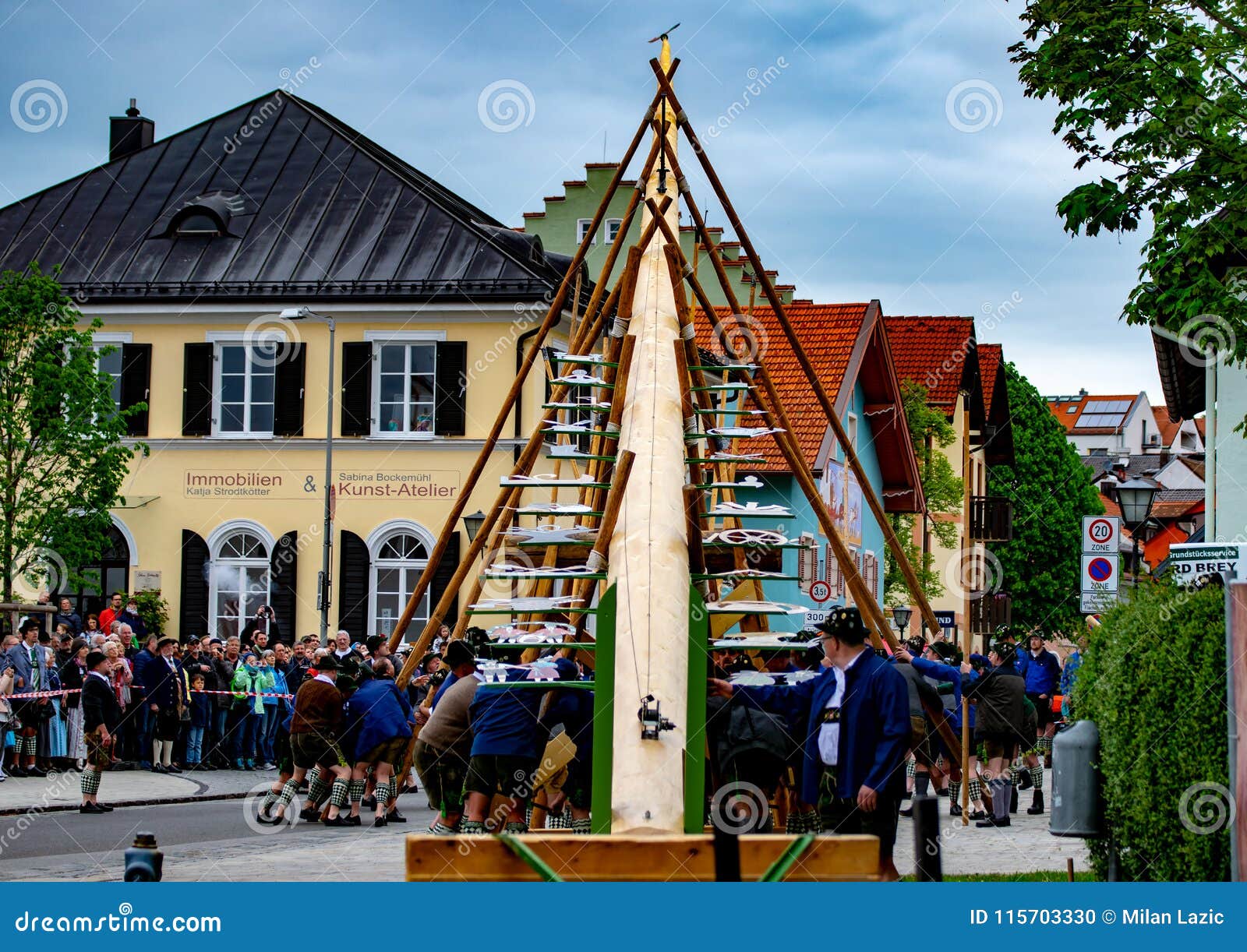 Maypole Setting Up in Murnau, Bavaria - May 1 2018 Editorial Image ...