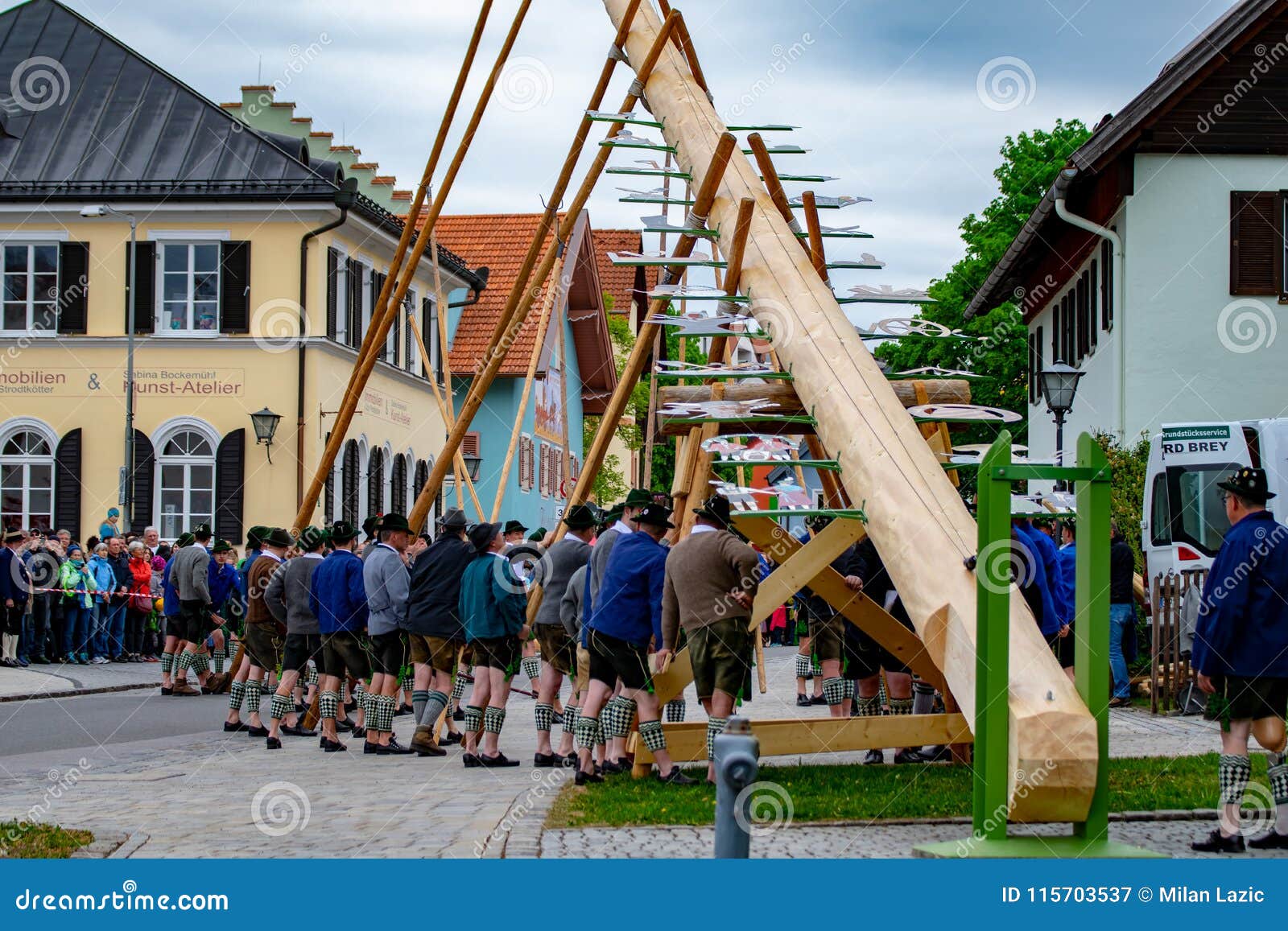 Maypole Setting Up in Murnau, Bavaria - May 1 2018 Editorial ...