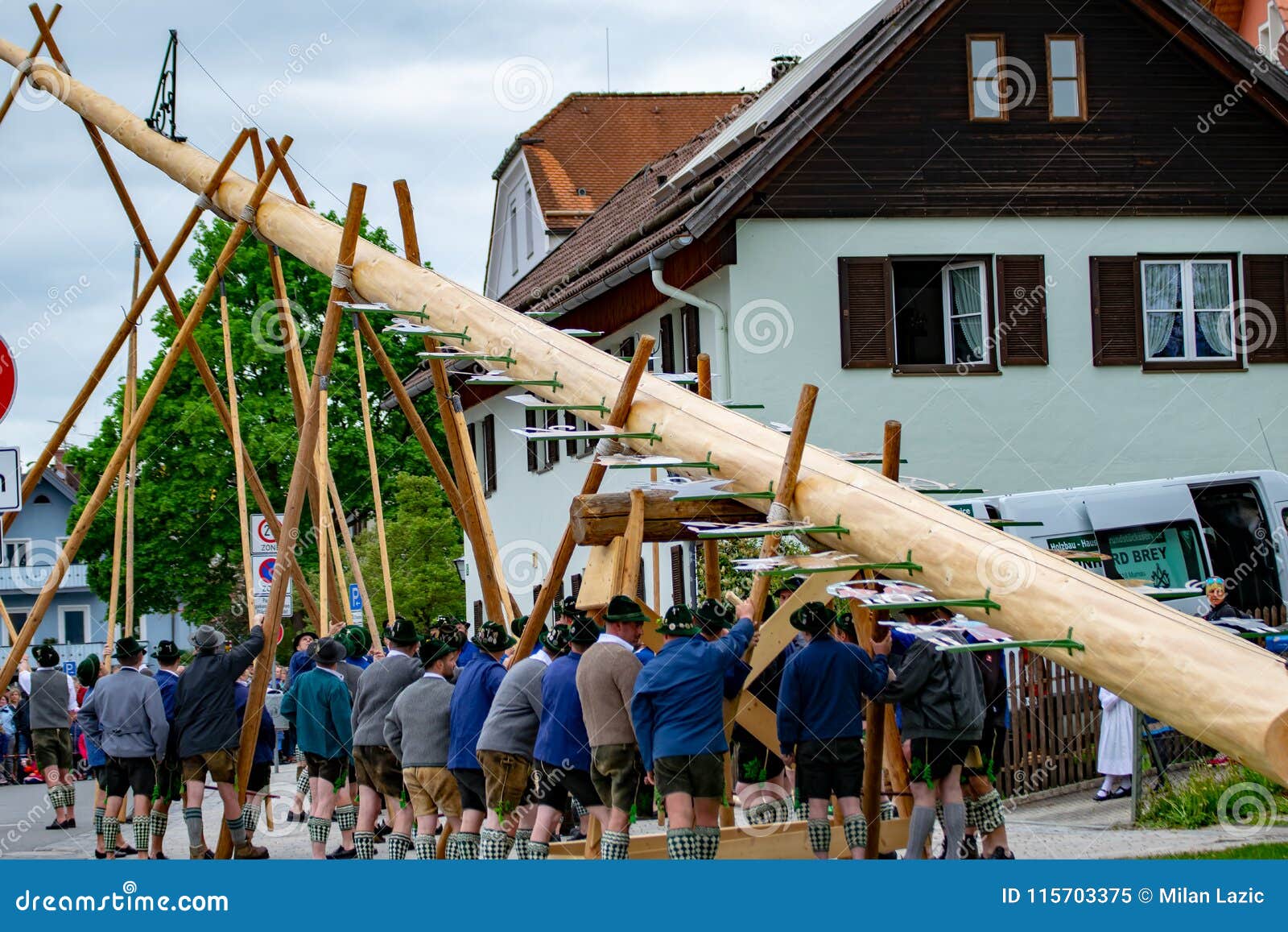 Maypole Setting Up in Murnau, Bavaria - May 1 2018 Editorial Image ...