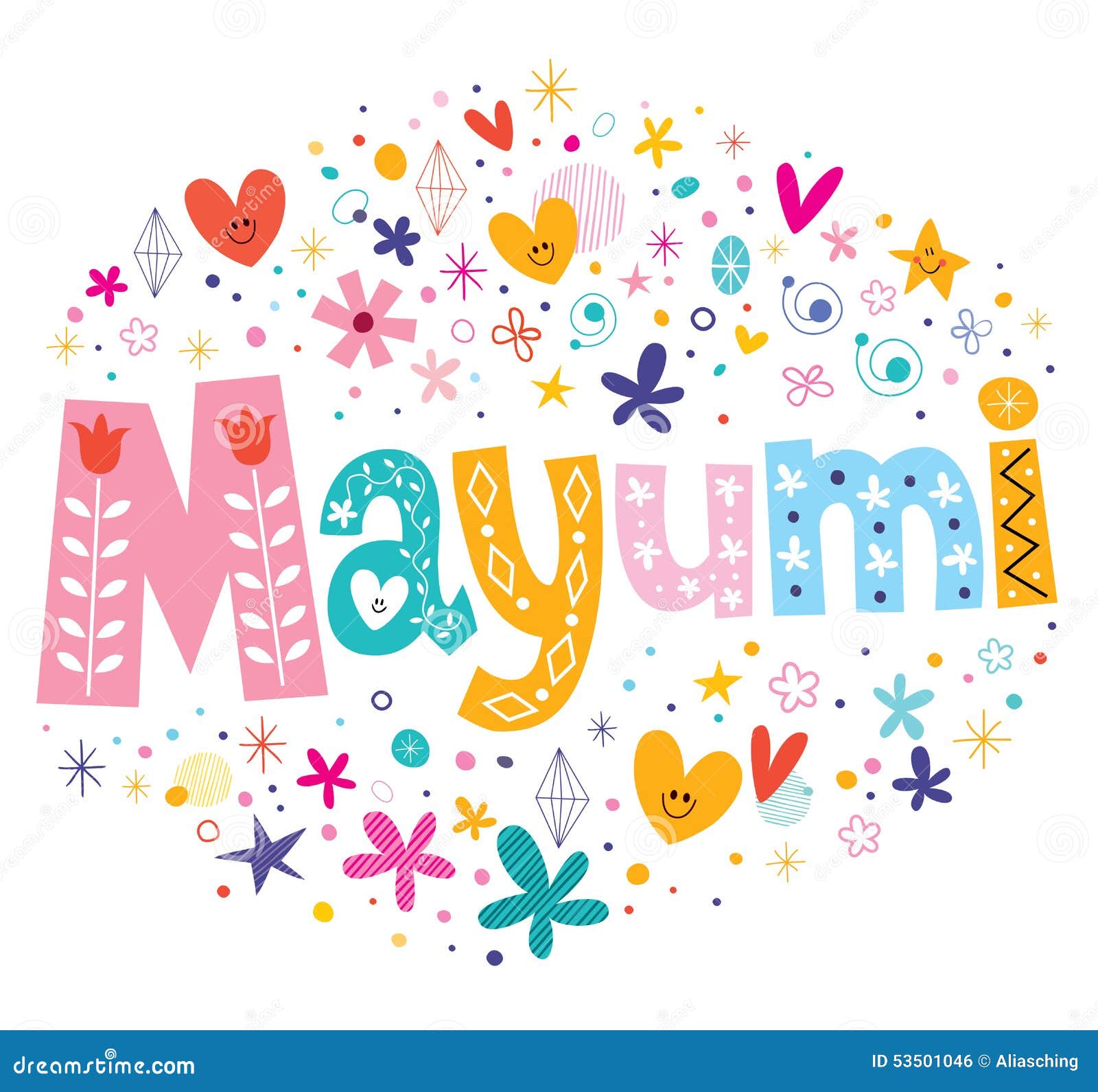 Mayumi girls name stock vector. Illustration of lettering - 53501046