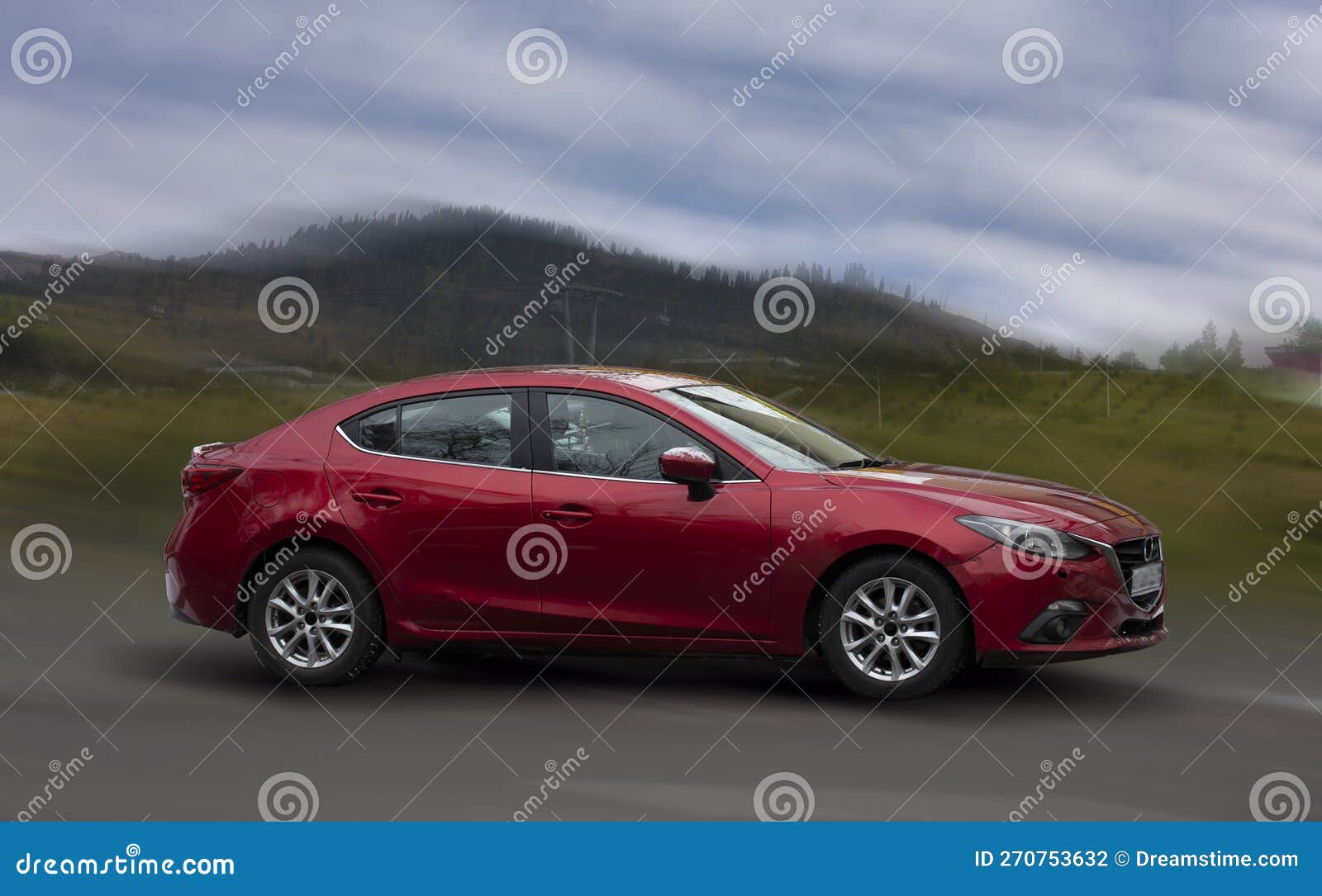 Mazda red car. stock photo. Image of movement, blurred - 270753632