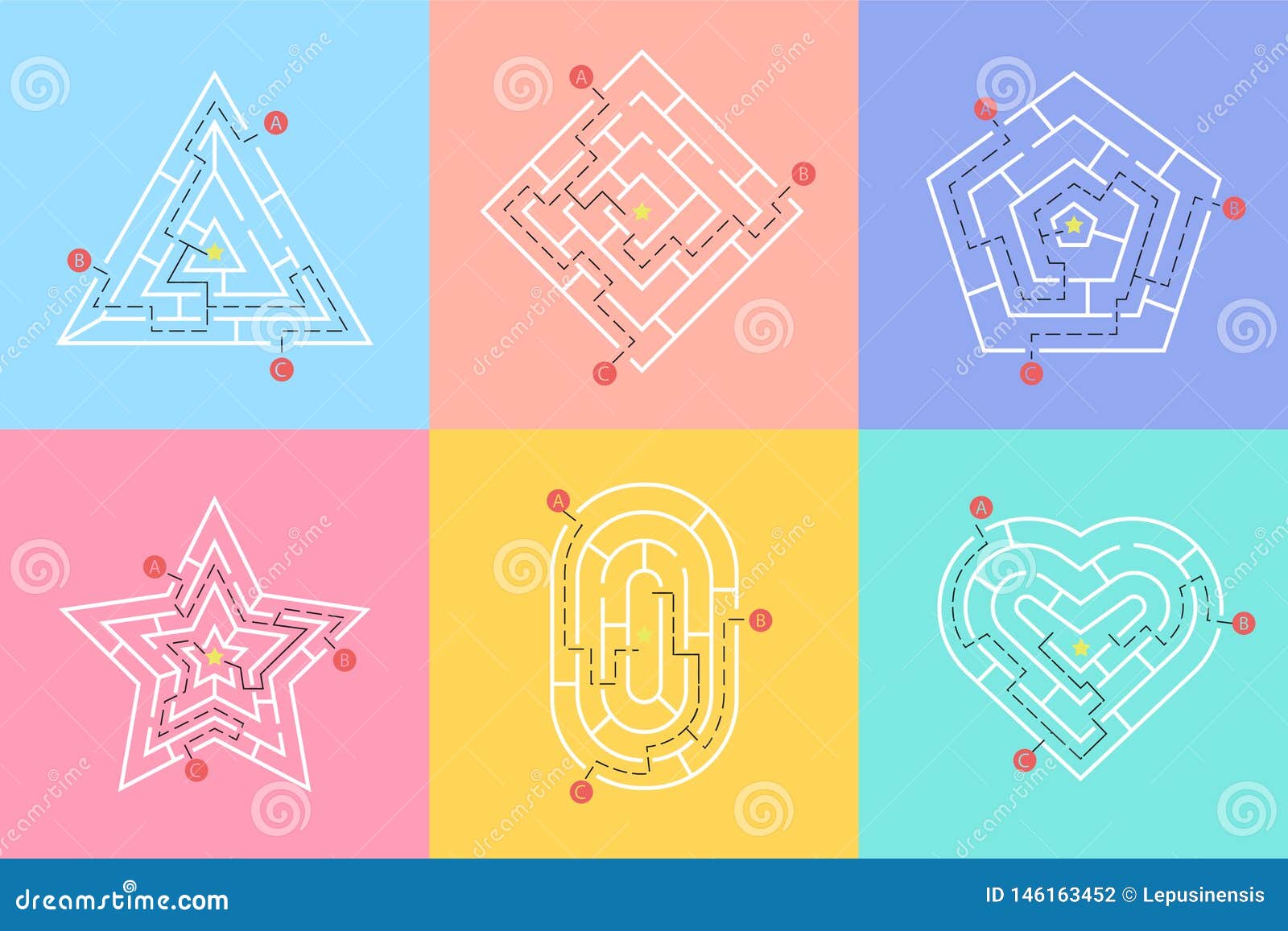 Labyrinth Shape Design Element. Three Entrance, One Exit and One Right ...