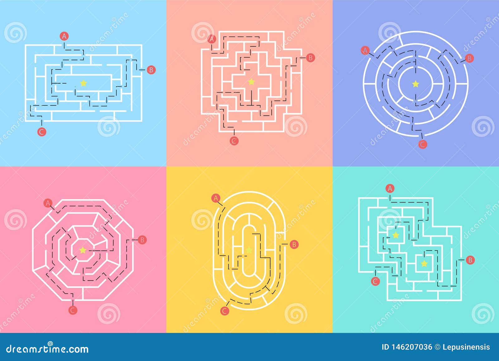 Labyrinth Shape Design Element. Three Entrance, One Exit and One Right ...