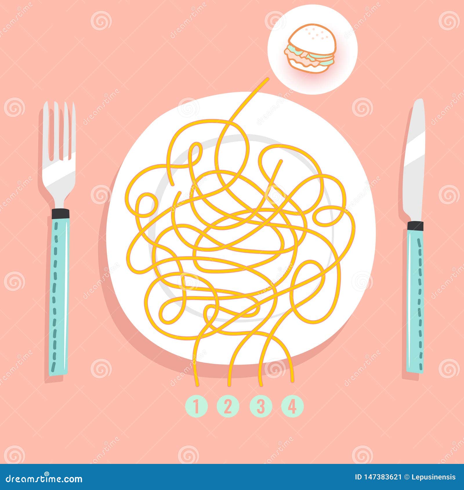 Spaghetti Labyrinth Vector Maze Game Puzzle With Solution In Hidden ...