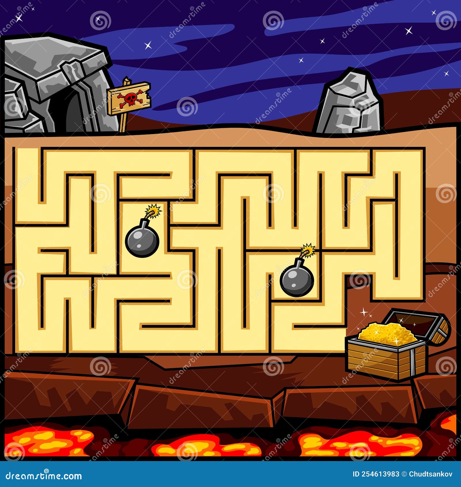 Cartoon Maze Game Education for Kids Reach the Treasure through the ...