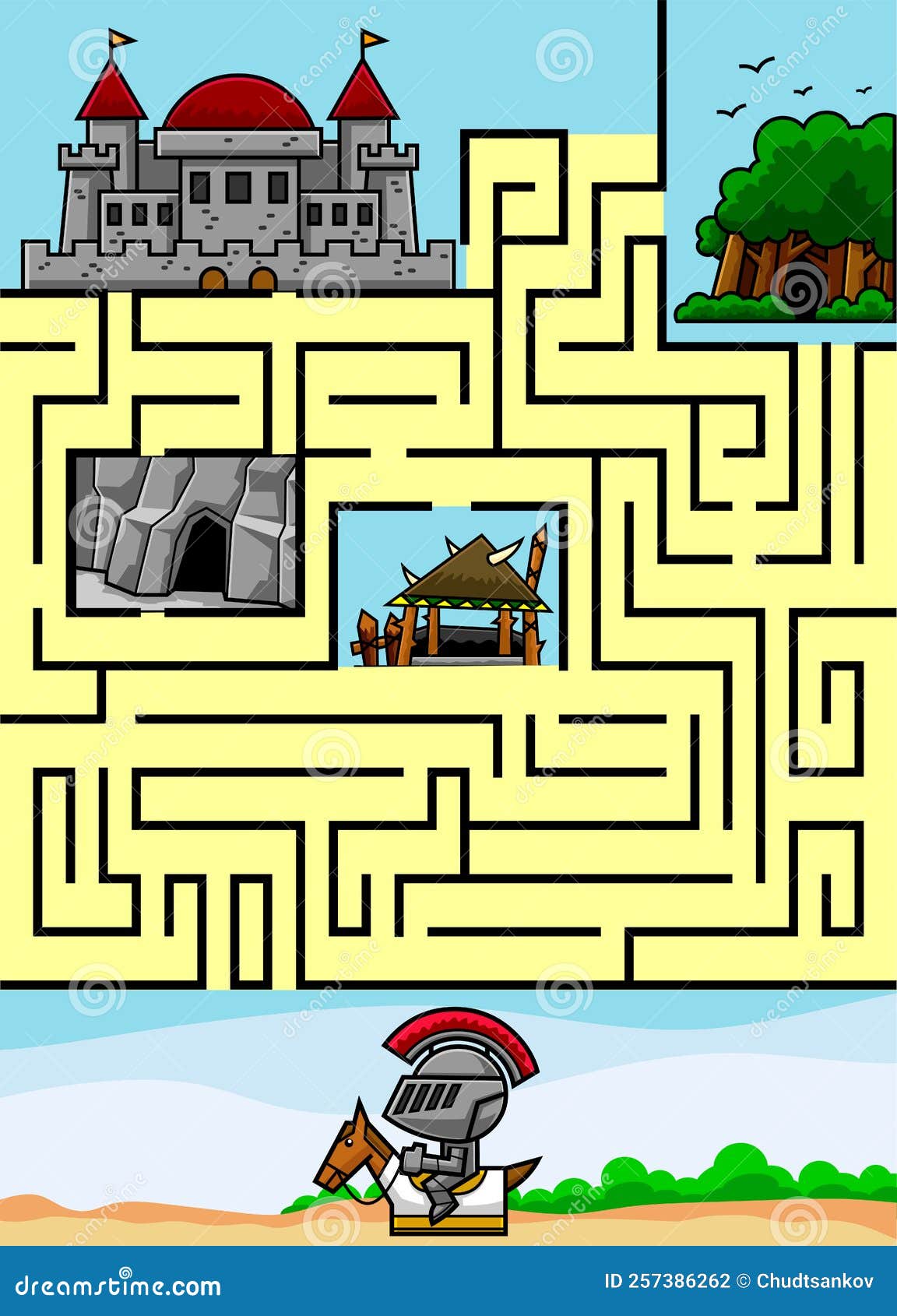 Cartoon Maze Game Education for Kids Help the Knight Go through the ...