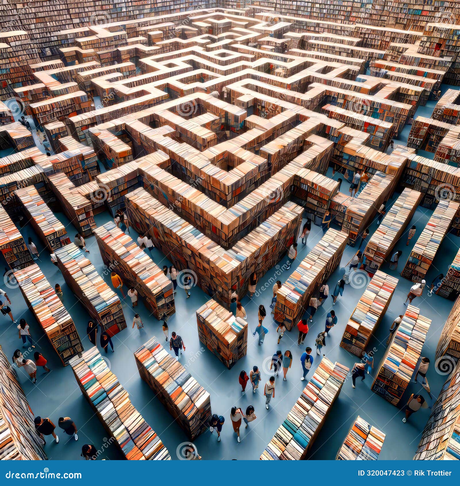 Very large maze of books. stock illustration. Illustration of discovery ...