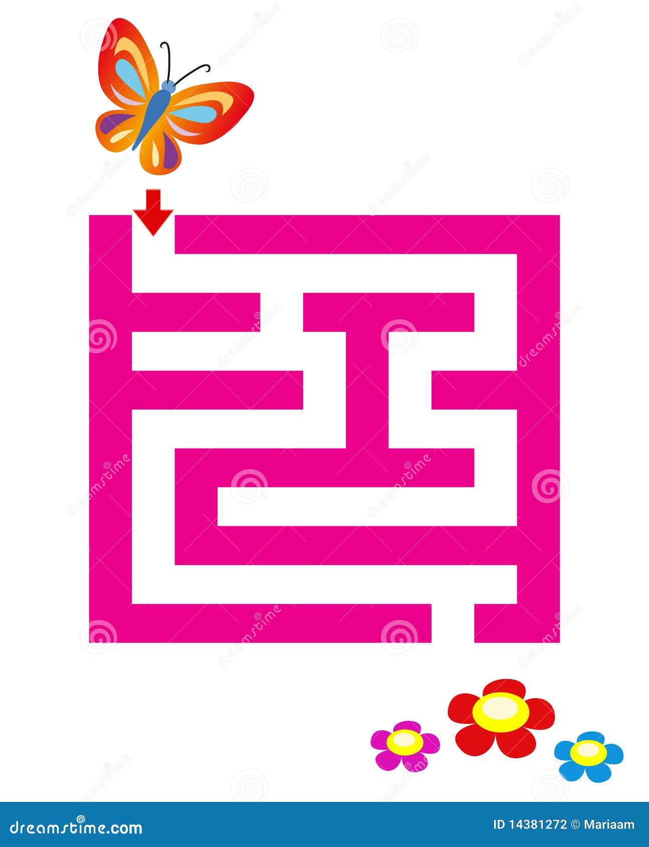 Maze for Children with Butterfly & Flowers Stock Illustration ...