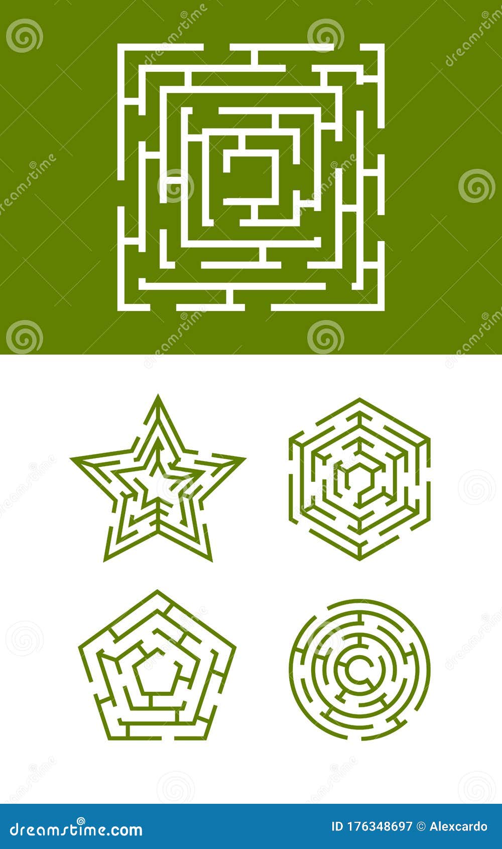 Maze Collection. Round Square and Star Forms of Labyrinth Enter and ...