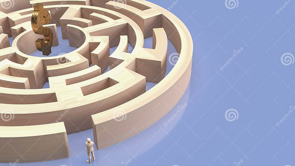 The Man and Maze To Gold Dollar Symbol 3d Rendering Stock Illustration ...