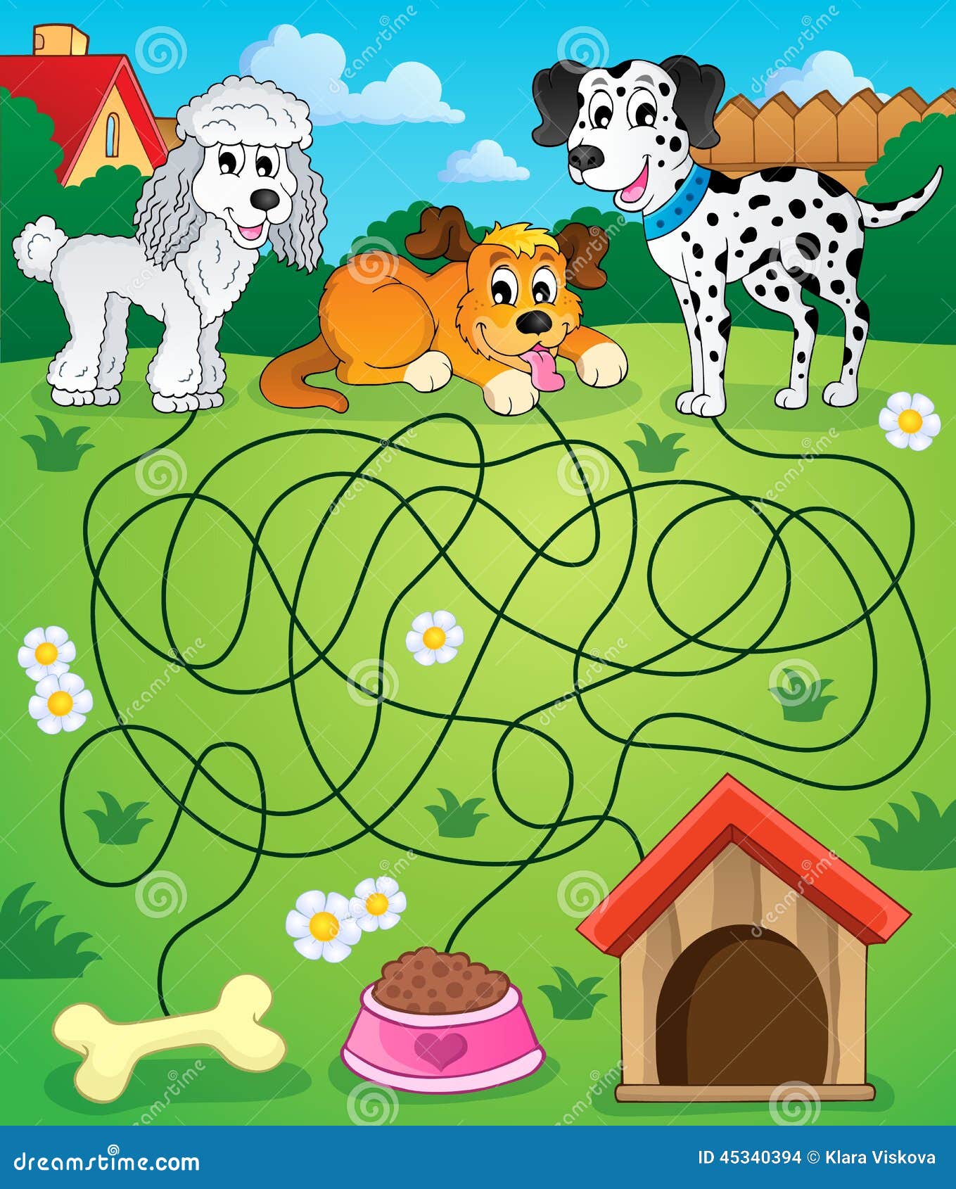 Maze 14 with dogs stock vector. Illustration of design - 45340394