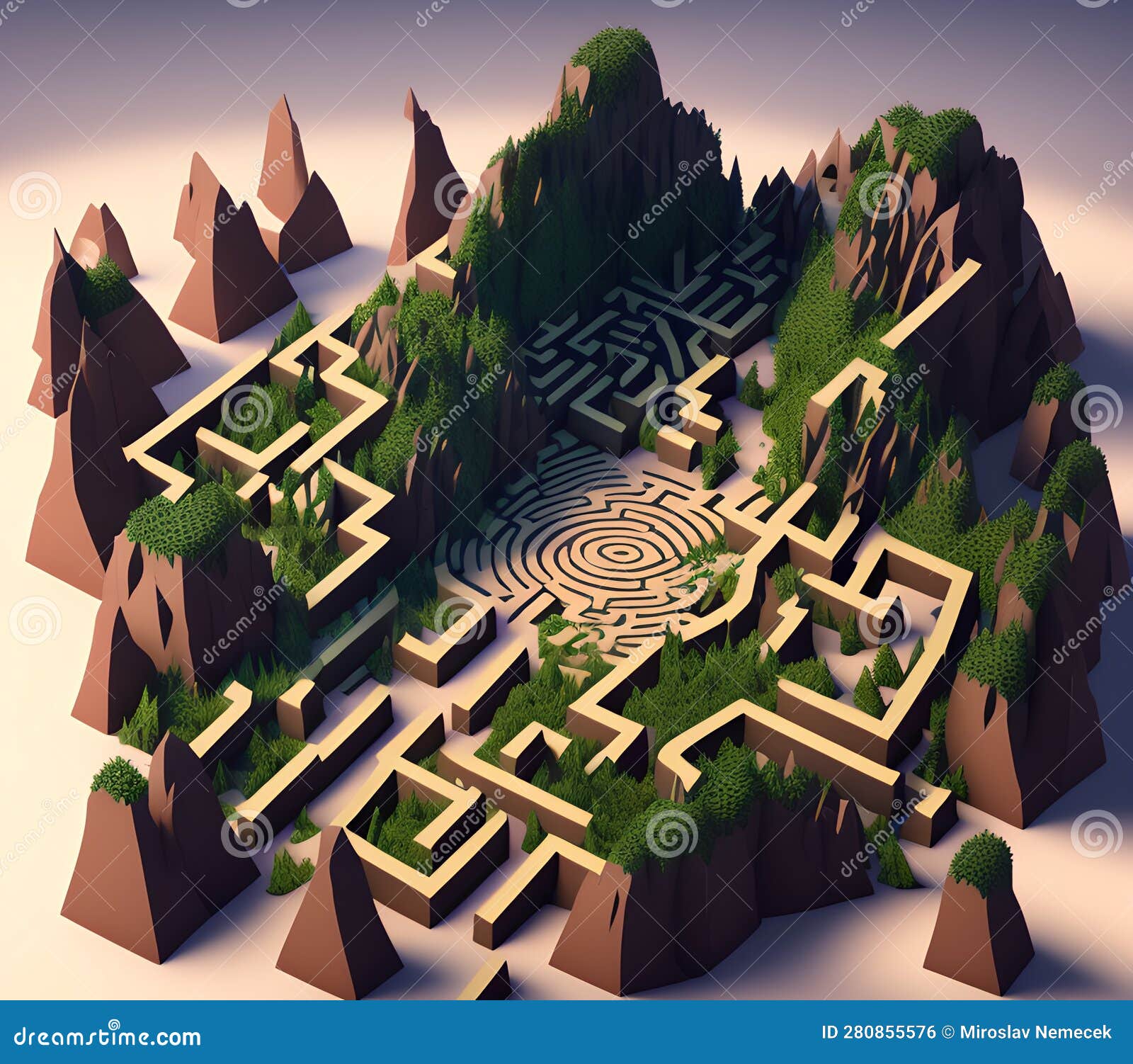 Maze Fantasy Landscape, Generative AI Illustration Stock Illustration ...