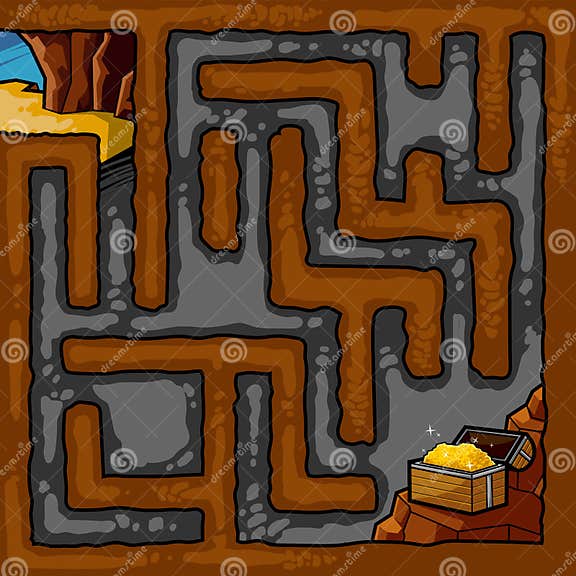 Cartoon Maze Game Education for Kids Reach the Crate with the Treasure ...