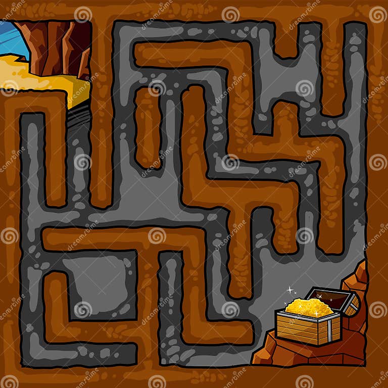 Cartoon Maze Game Education for Kids Reach the Crate with the Treasure ...