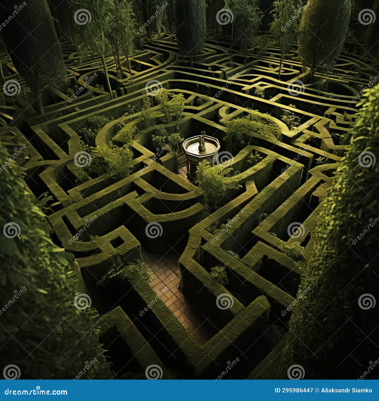 A Maze with a Fountain in the Middle Stock Illustration - Illustration ...