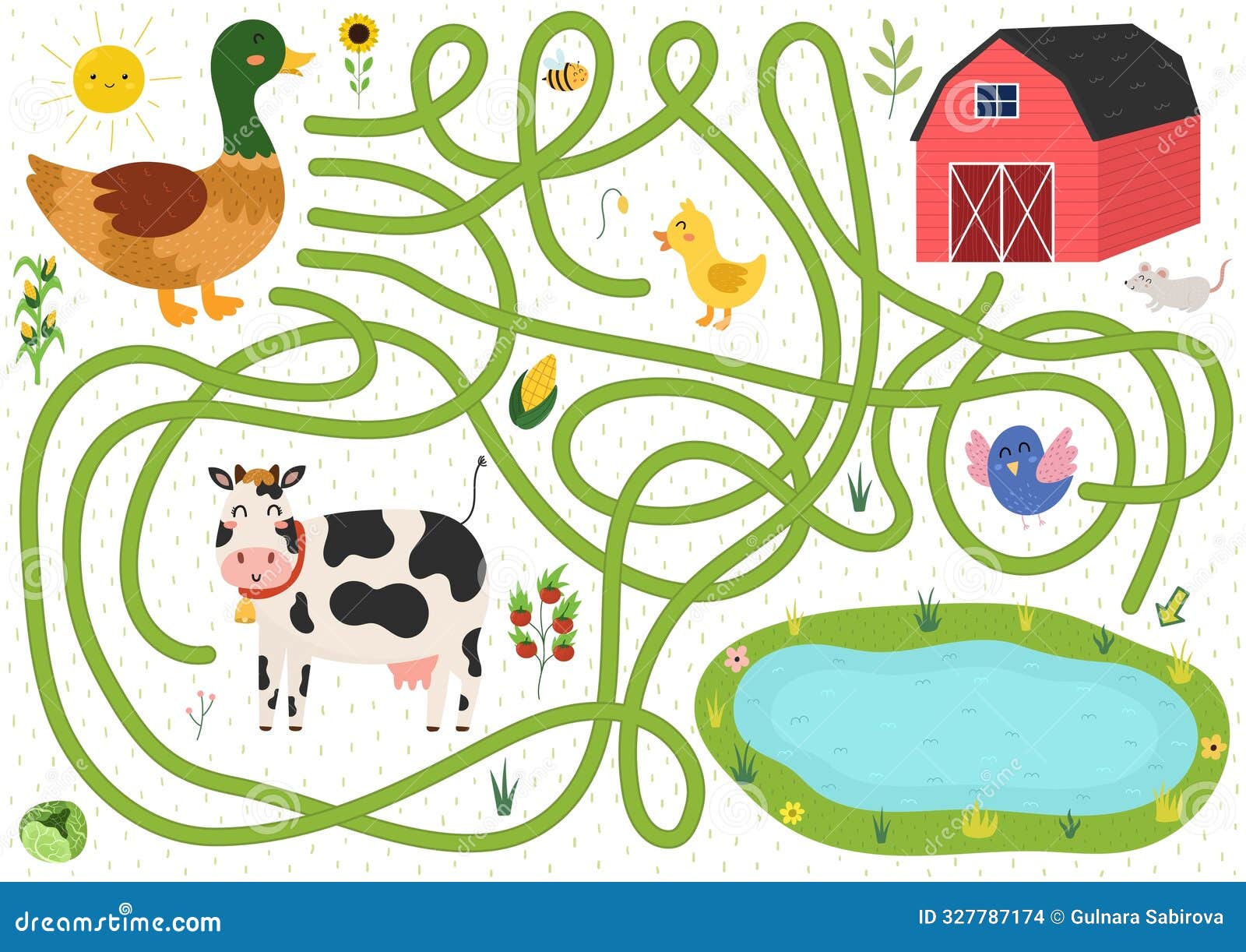 Farm Maze For Kids With Animals And Cottage Shed. Country Side ...