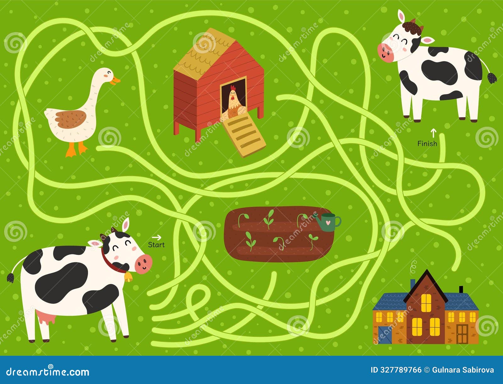 Help Mother Cow To Find a Way To Her Baby Calf. Farm Maze Activity for ...
