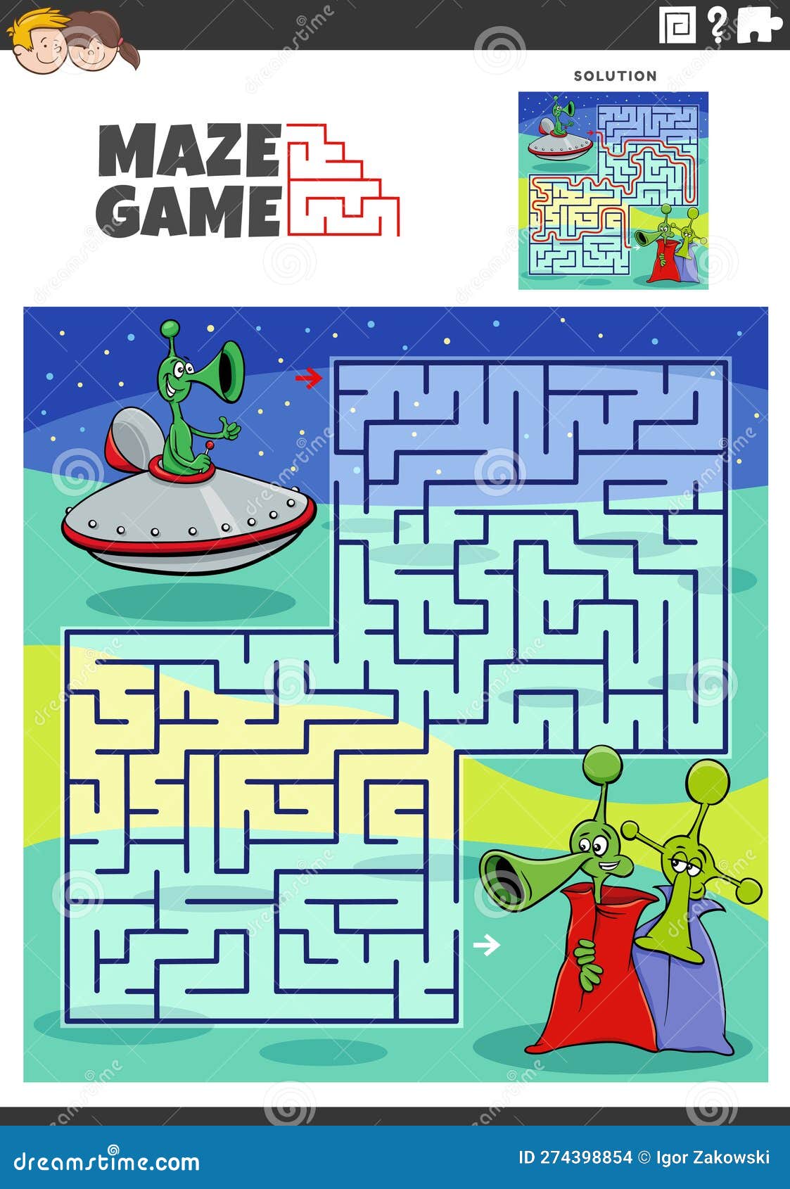 Maze Game Activity with Cartoon Alien Characters Stock Vector ...