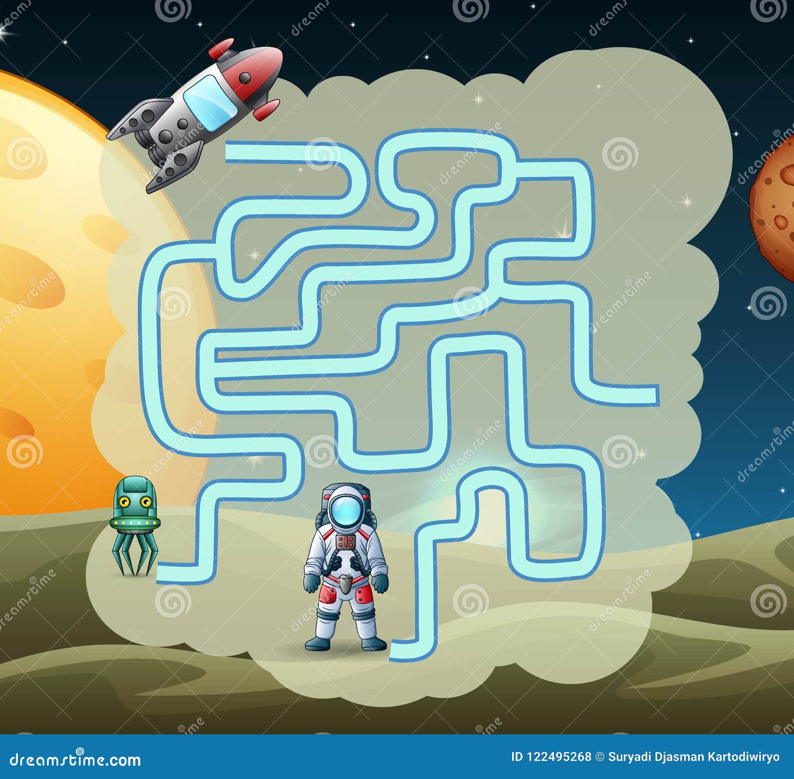 Maze Game of Astronaut Find a Path To Rocket Stock Vector ...