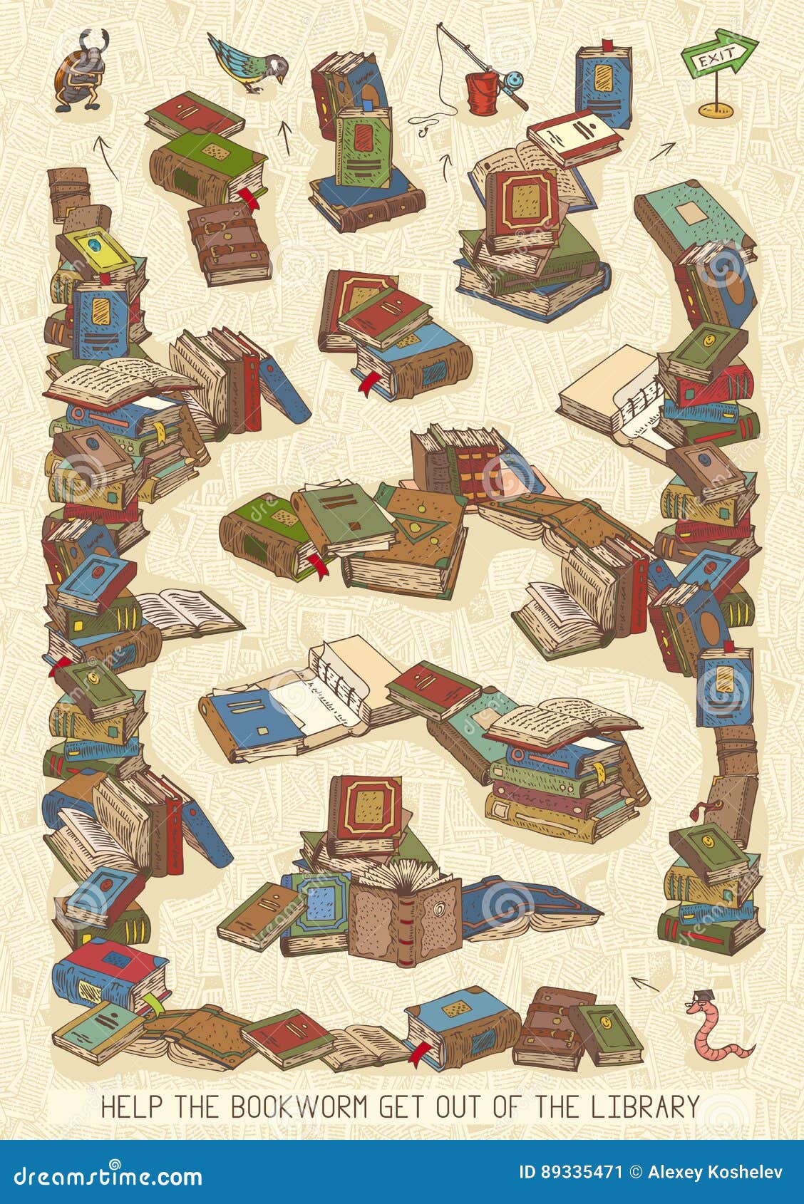 Maze Game with Books stock illustration. Illustration of children ...