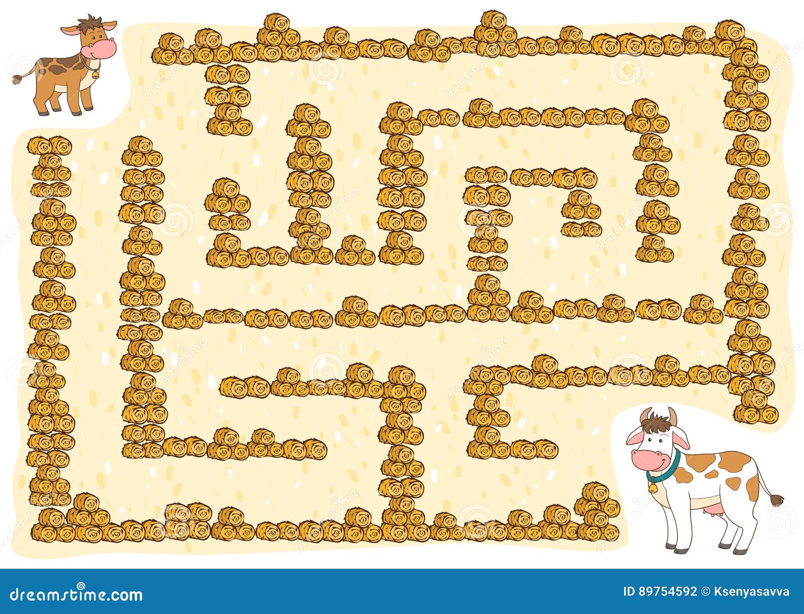 Maze Game for Children, Cow Stock Vector - Illustration of achievement ...