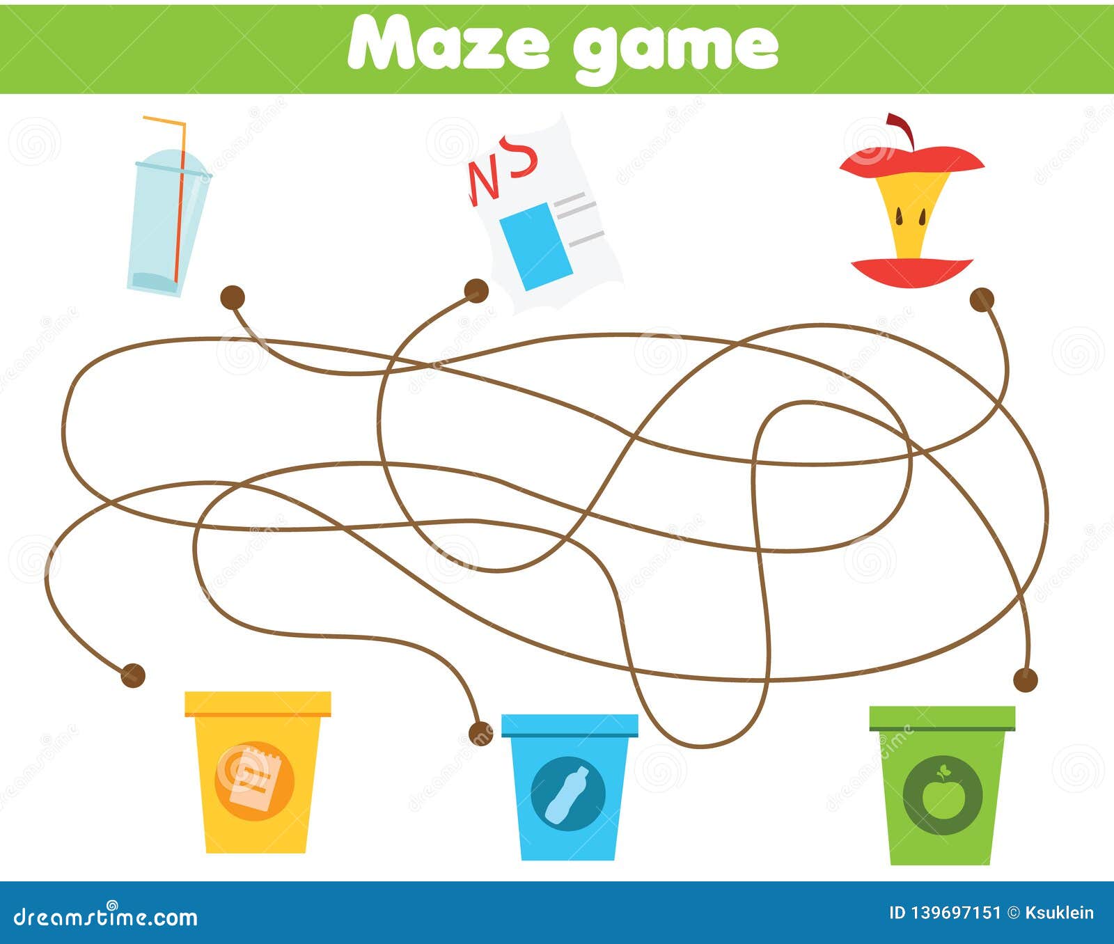 Maze Game for Children. Waste Sorting Theme. Sort Garbage by Type Stock ...