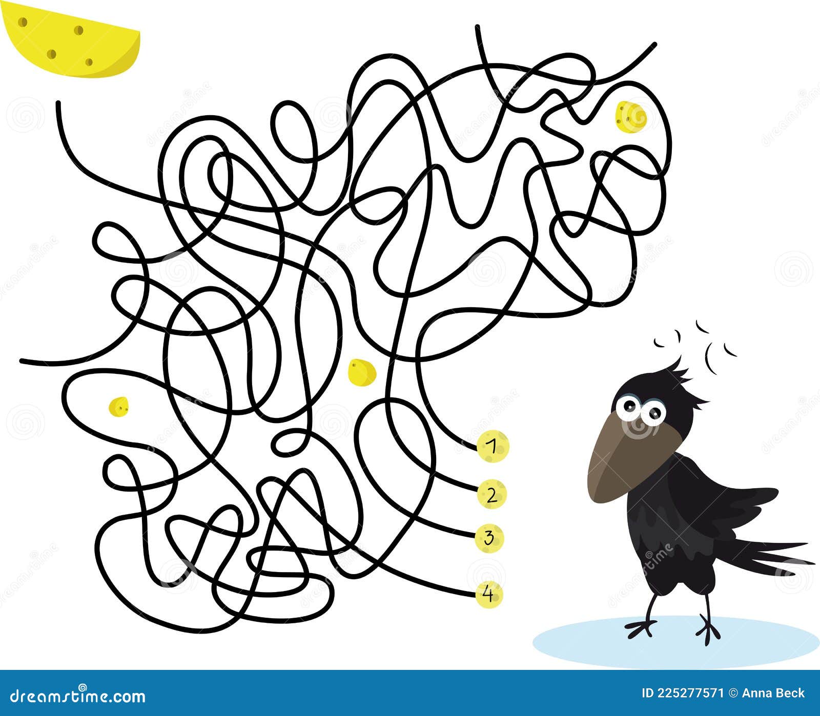 Maze Game Educational Labyrinth for Children Cute Crow with Cheese ...