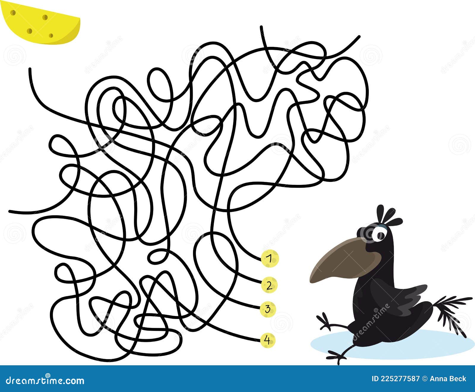 Maze Game Educational Labyrinth for Children Cute Crow with Cheese ...