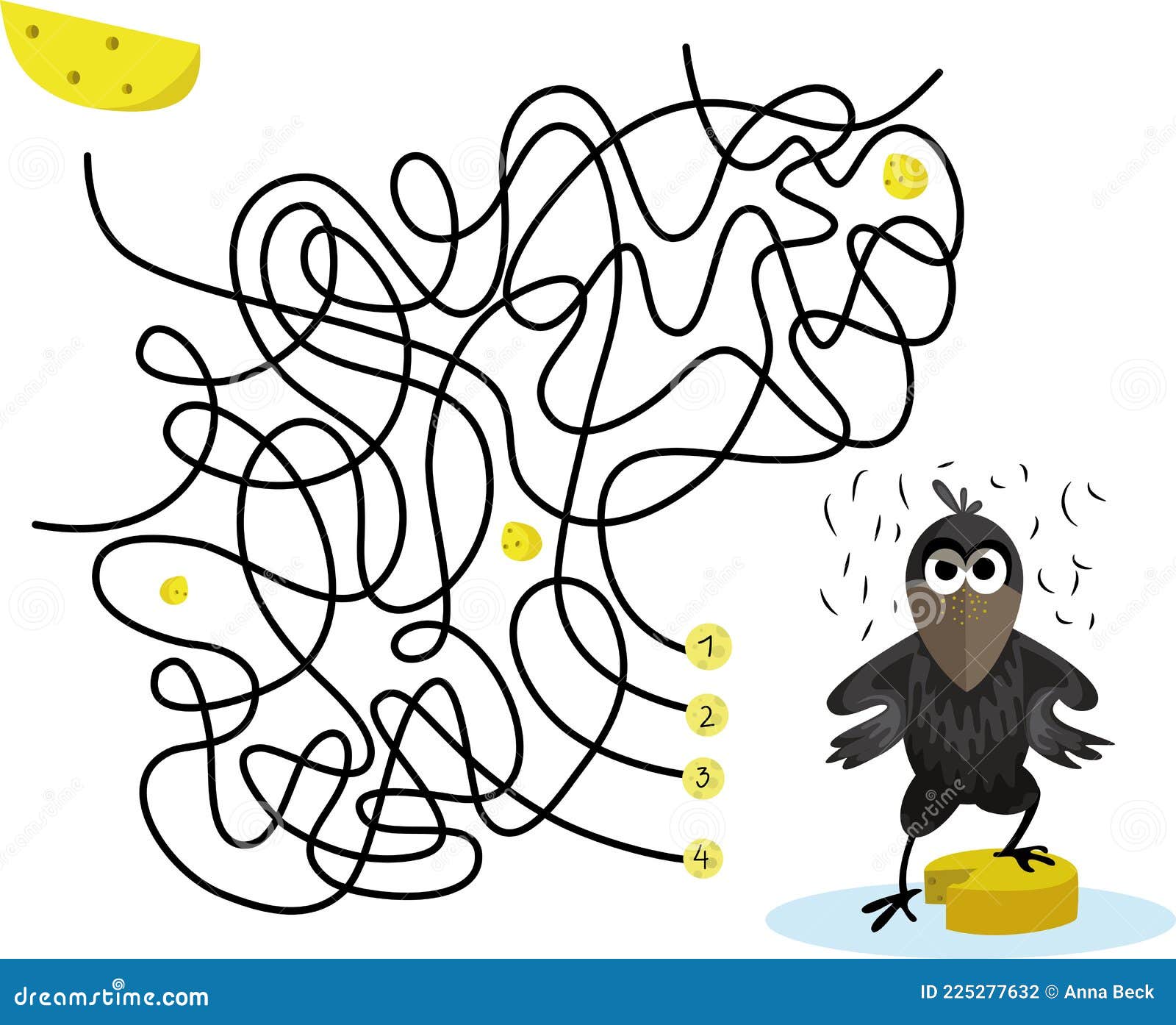 Maze Game Educational Labyrinth for Children Cute Crow with Cheese ...