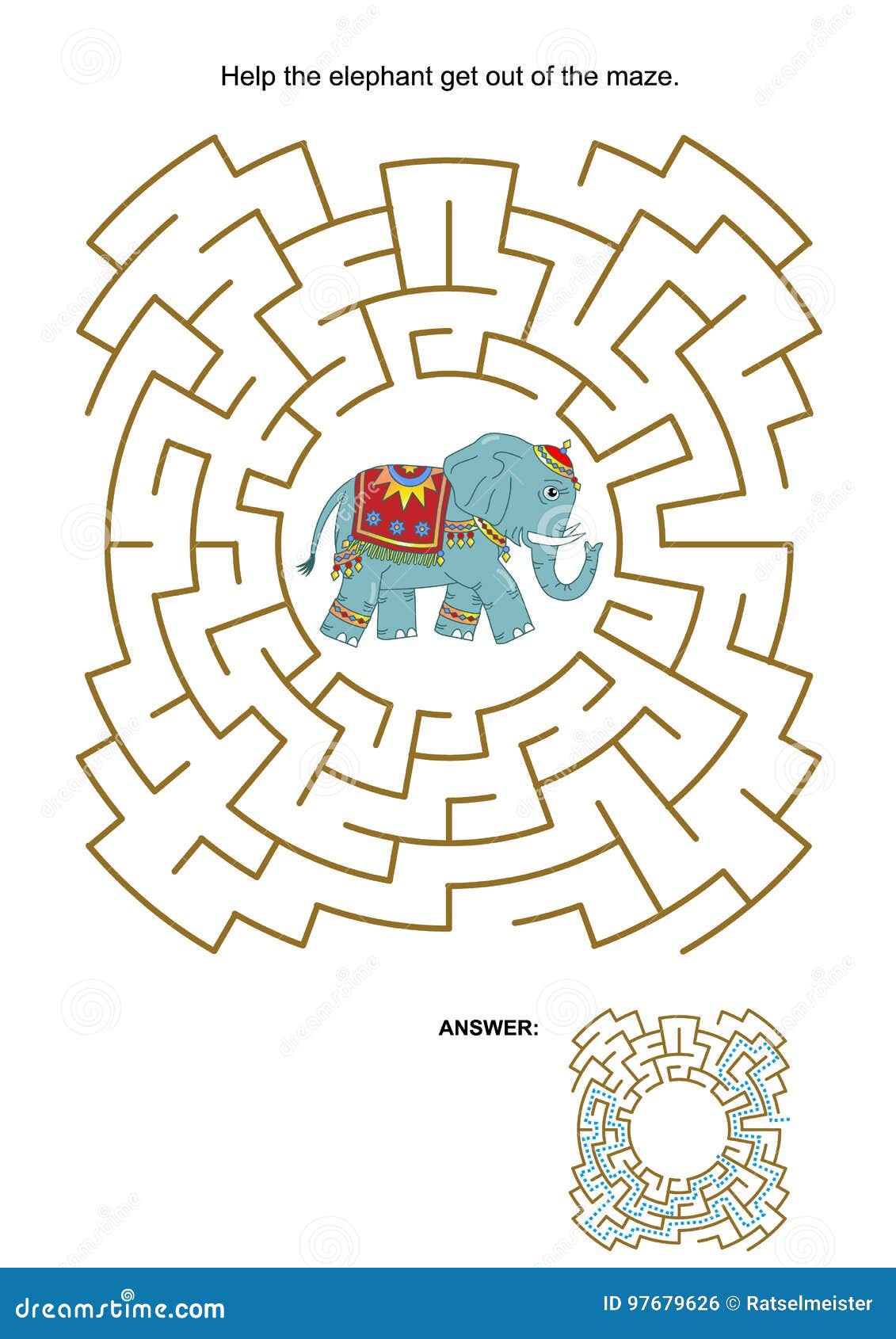 Help Elephant To Find The Right Path To The Grass, Balls And Zoo. Three ...