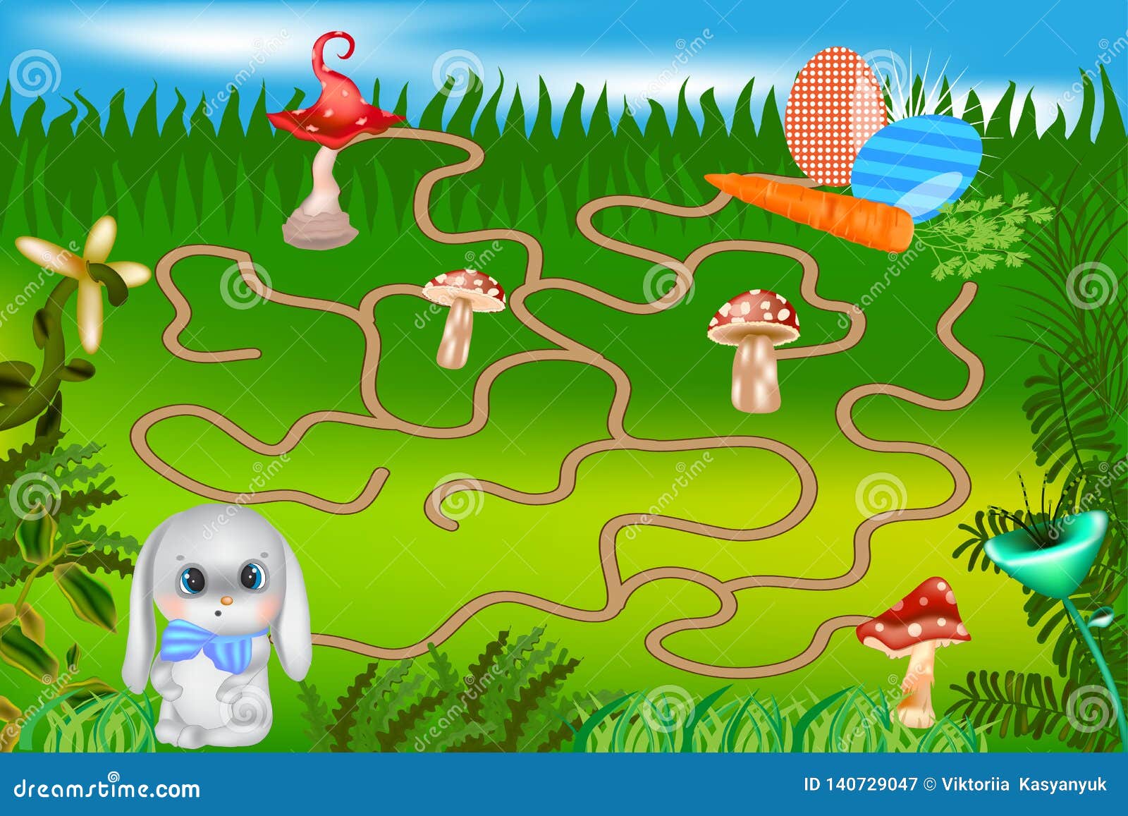 Maze Game for Kids with Bunny and Painted Eggs. Stock Vector ...