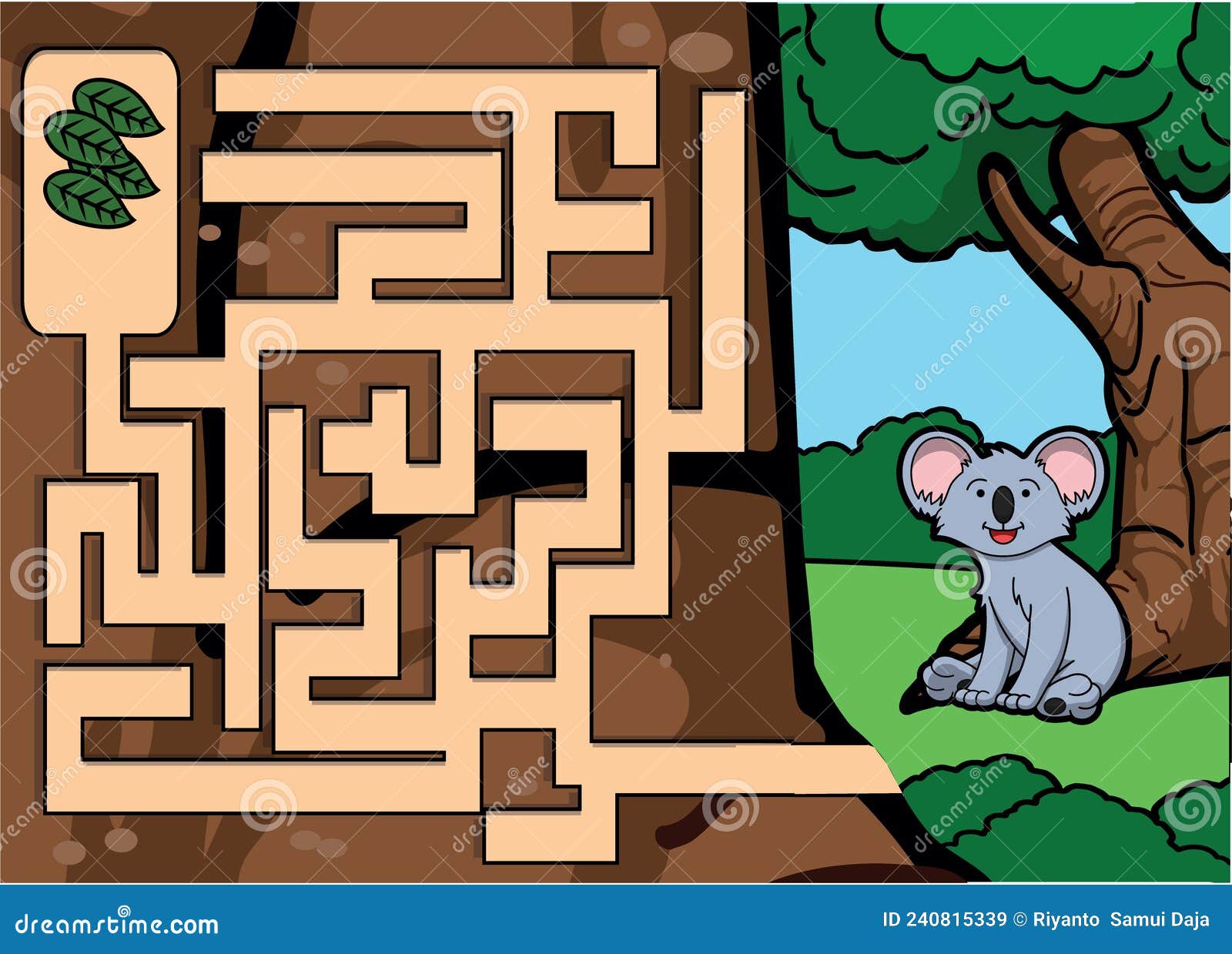 Maze Game Koala To Leaf Color Illustration Stock Vector - Illustration ...