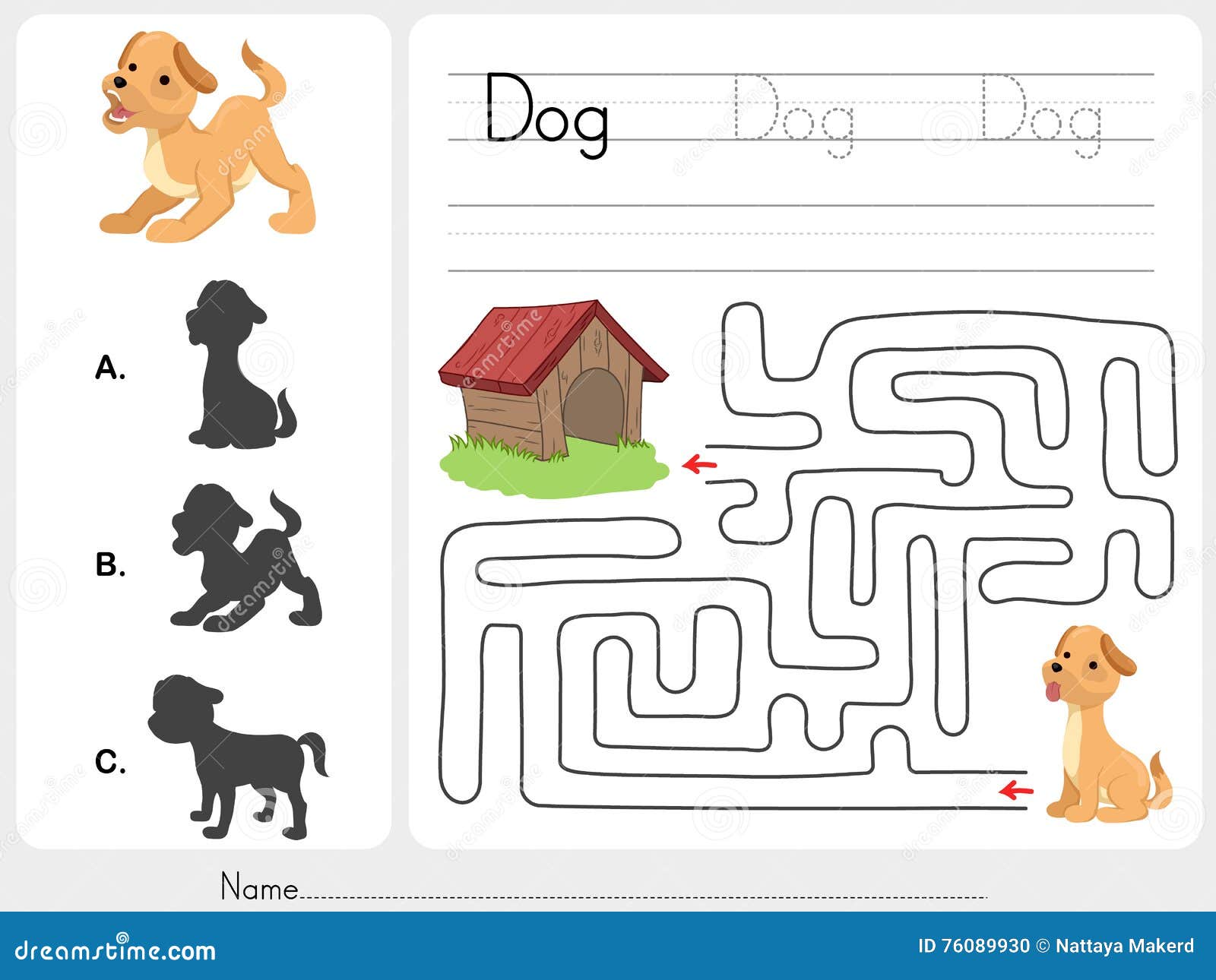 Maze Game and Match Dog with Shadow Stock Vector - Illustration of game ...