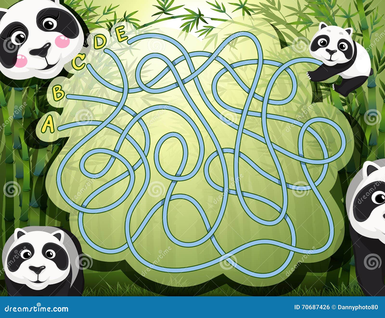 Maze Game with Panda and Bamboo Stock Vector - Illustration of activity ...