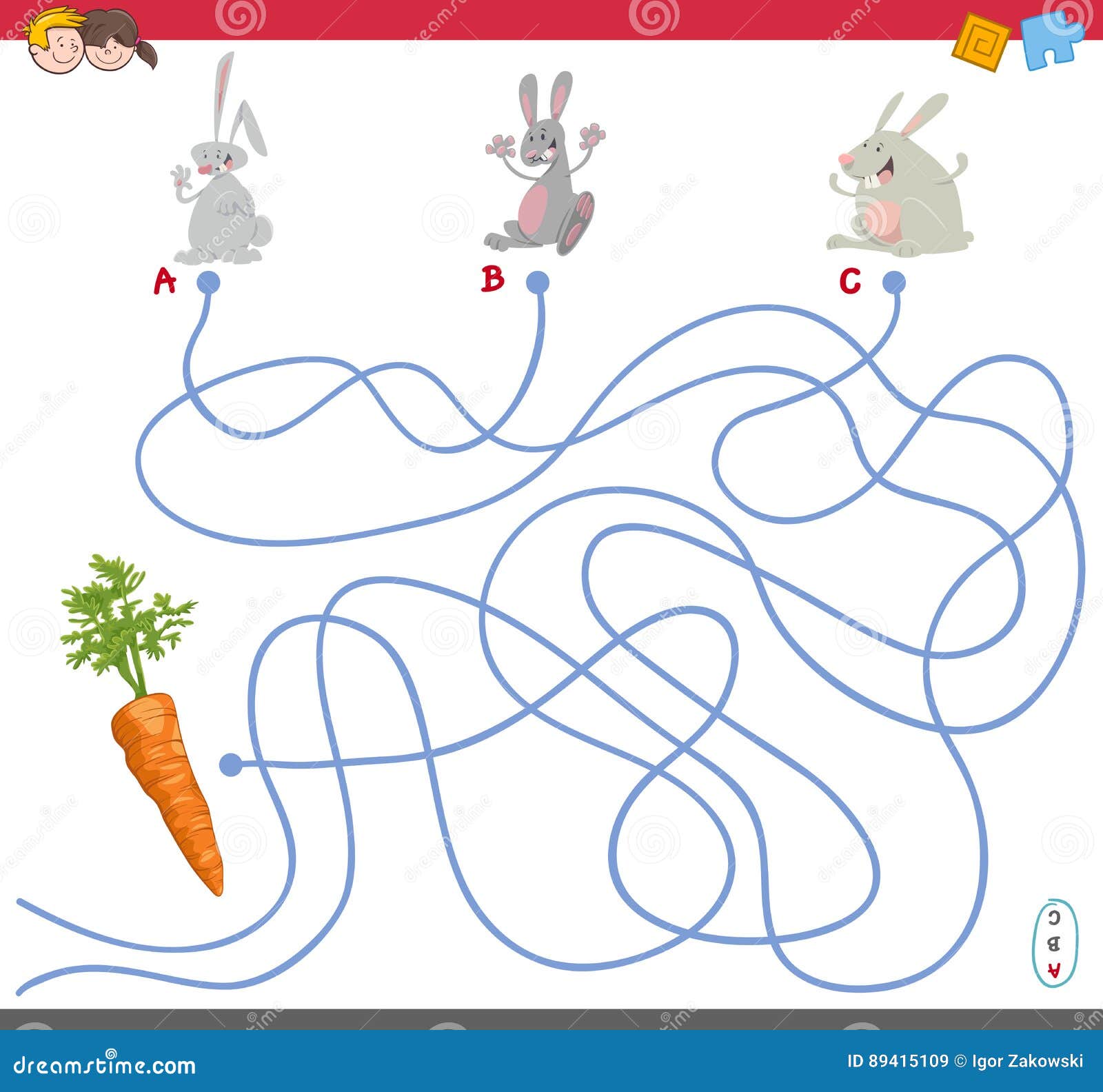 Maze Game with Rabbit Characters Stock Vector - Illustration of rabbit ...