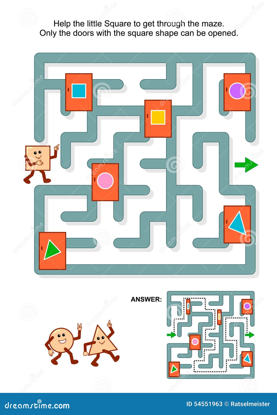 Maze Game with Square and Marked Doors Stock Vector - Illustration of ...