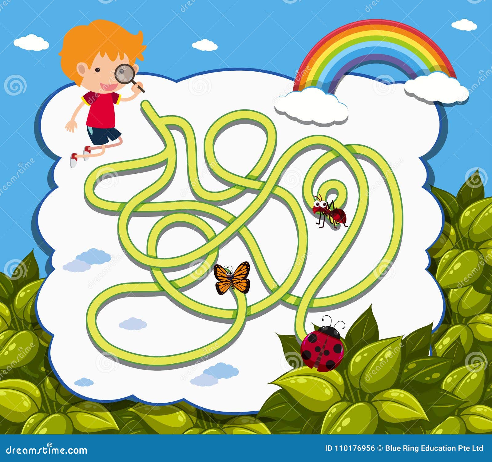 Maze Game Template with Boy and Ladybug Stock Vector - Illustration of ...