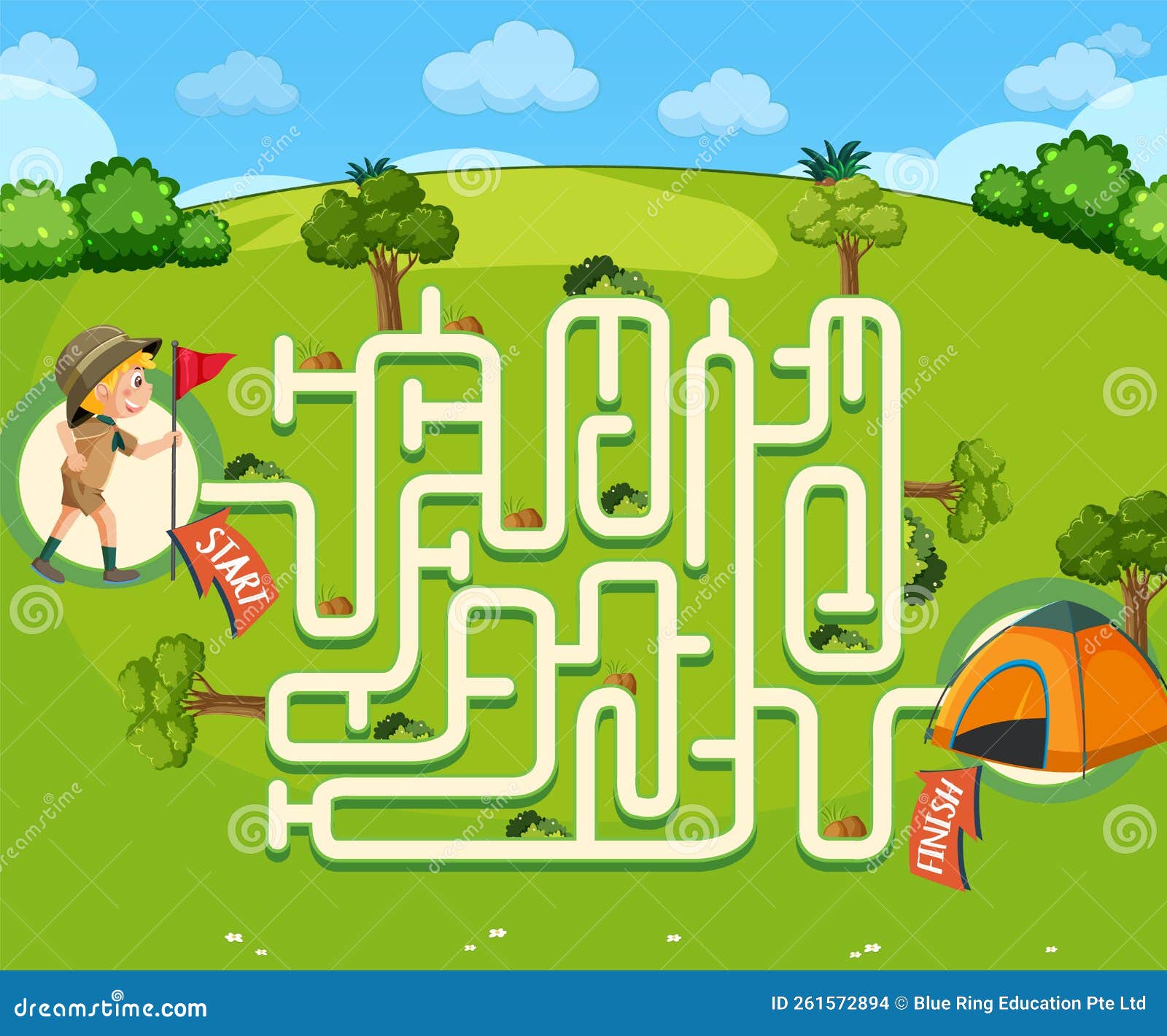 Maze Game Template in Camping Theme for Kids Stock Vector ...