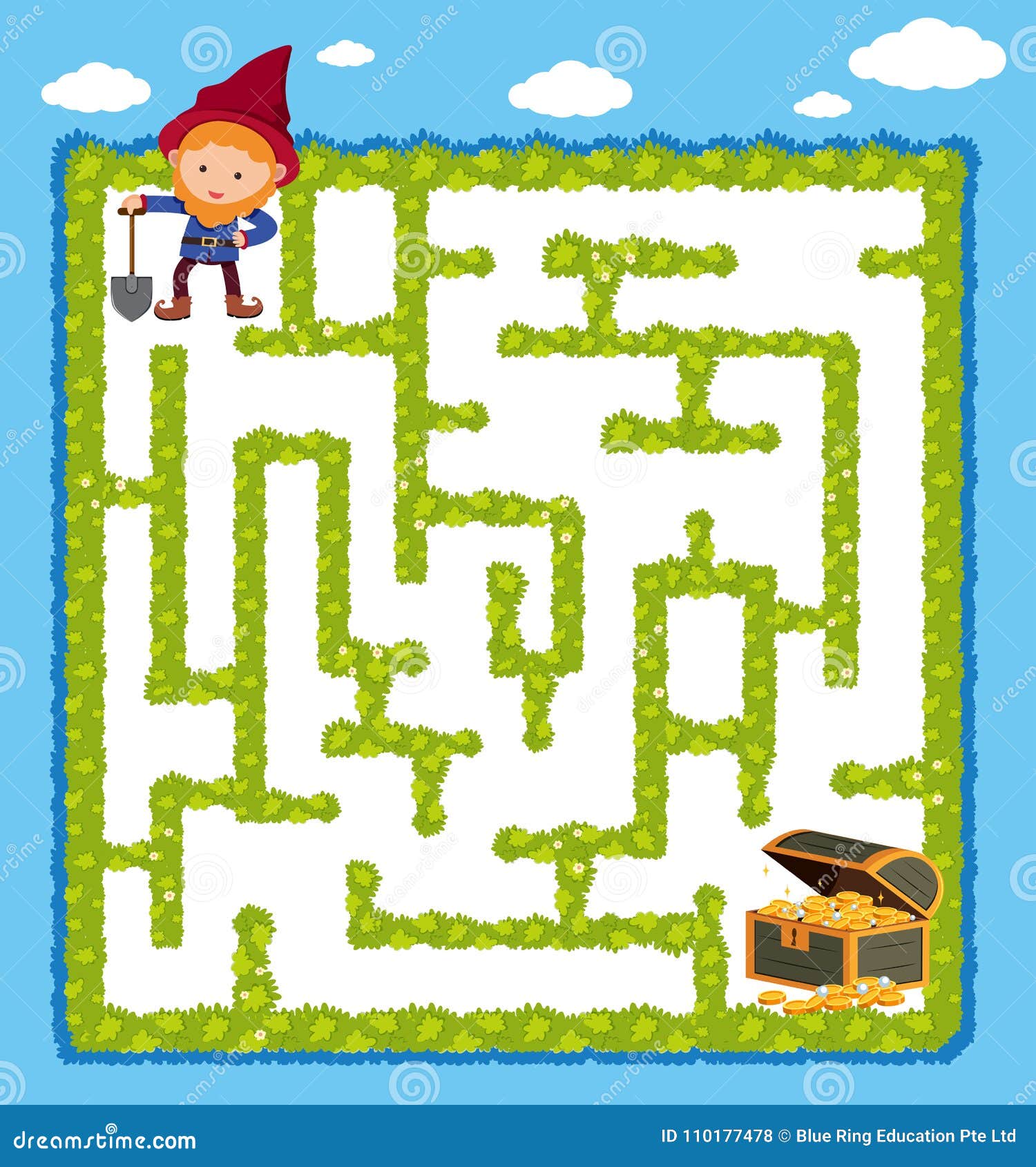 Maze Game Template with Dwarf and Sky Background Stock Vector ...