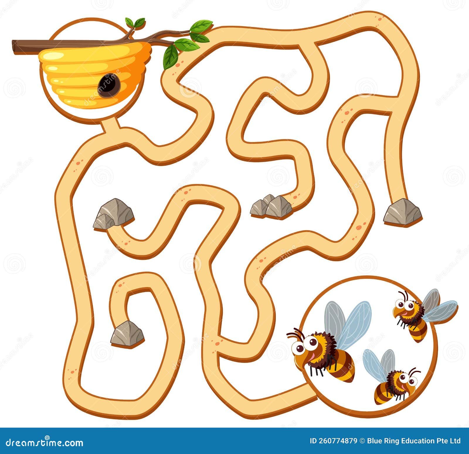 Maze Game Template in Honeybee Theme for Kids Stock Vector ...